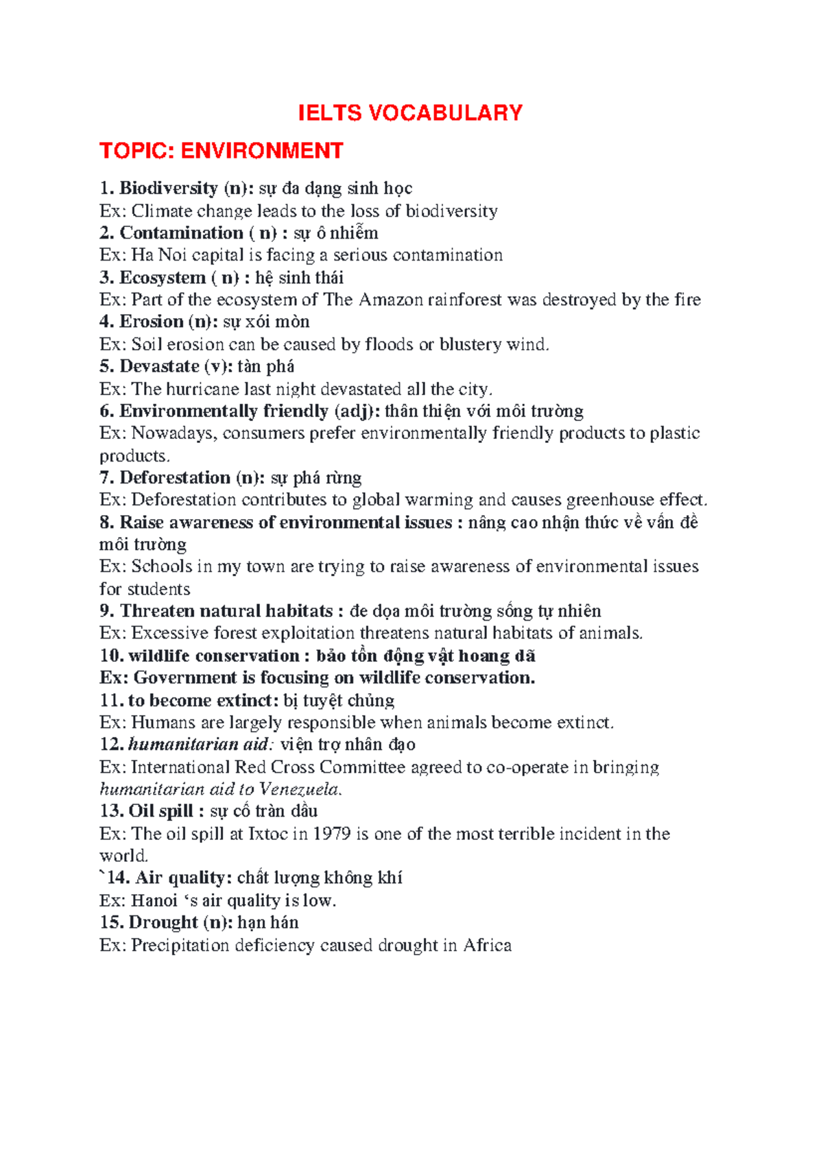 TỪ VỰNG Ielts THEO CHỦ ĐỀ - IELTS VOCABULARY TOPIC: ENVIRONMENT ...