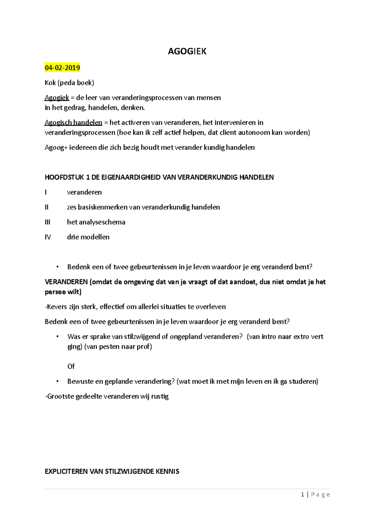 Agogiek hc leerdoc - College-aantekeningen 1-7 - AGOGIEK 04-02- Kok ...