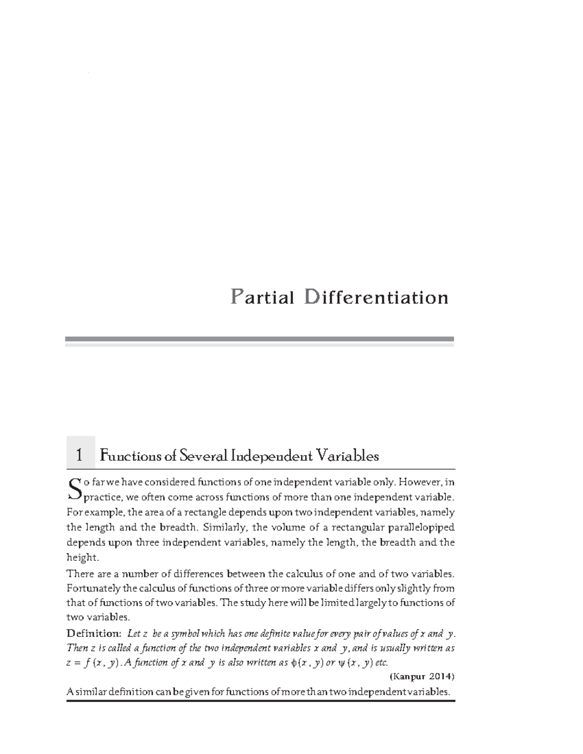 Partial Differentiation lecture printed note - 1 Functions of Several Independent Variables S o ...