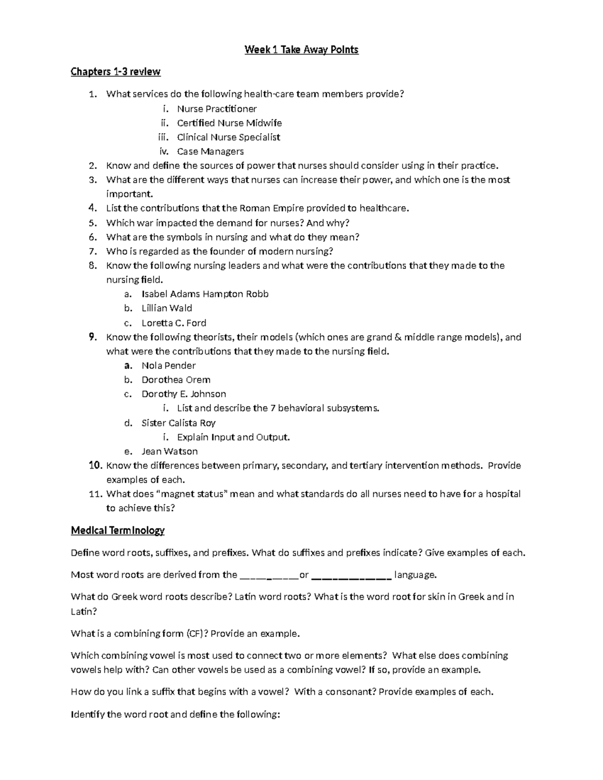 Week 1 Take Away Points (Intro) - Week 1 Take Away Points Chapters 1-3 ...