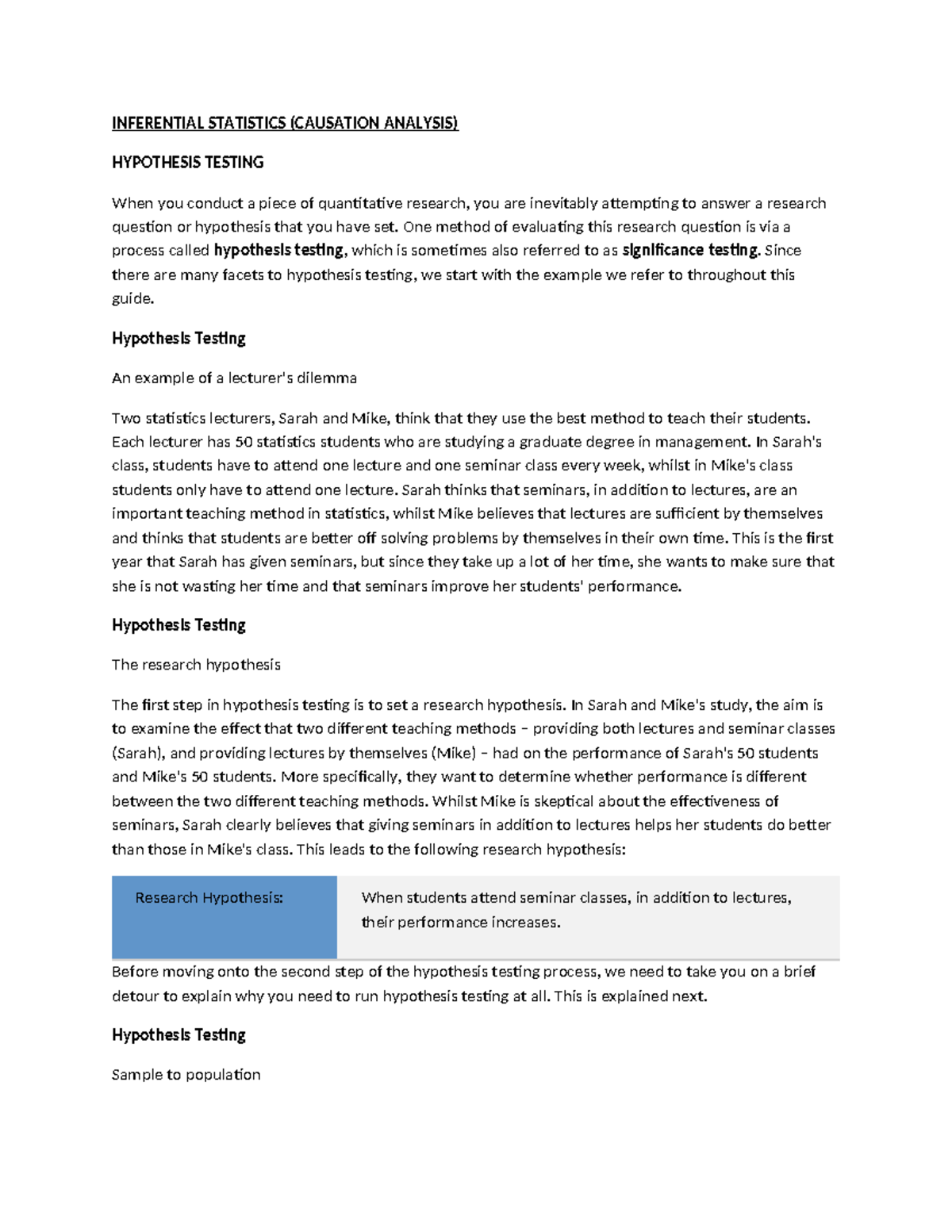 Hypothesis Testing - INFERENTIAL STATISTICS (CAUSATION ANALYSIS ...