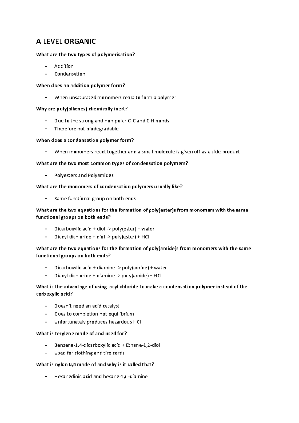 A Level Organic - A LEVEL ORGANIC What are the two types of ...