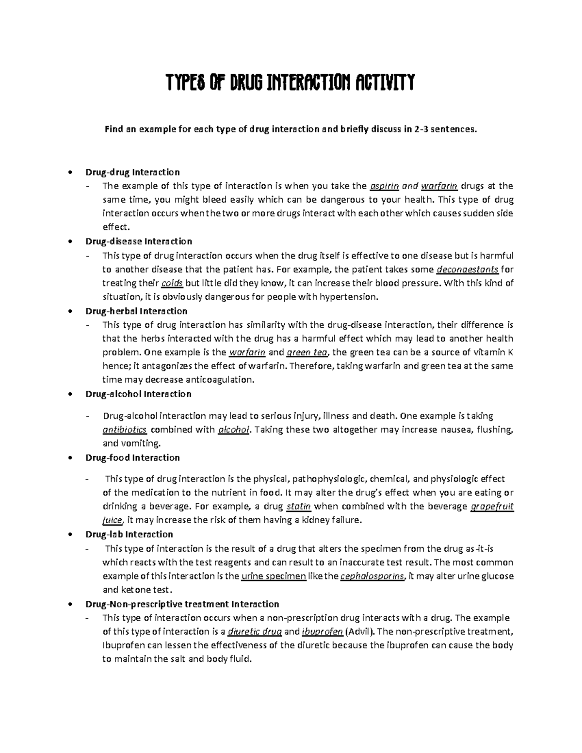 Pharmacology - Types OF DRUG Interaction - TYPES OF DRUG INTERACTION ...