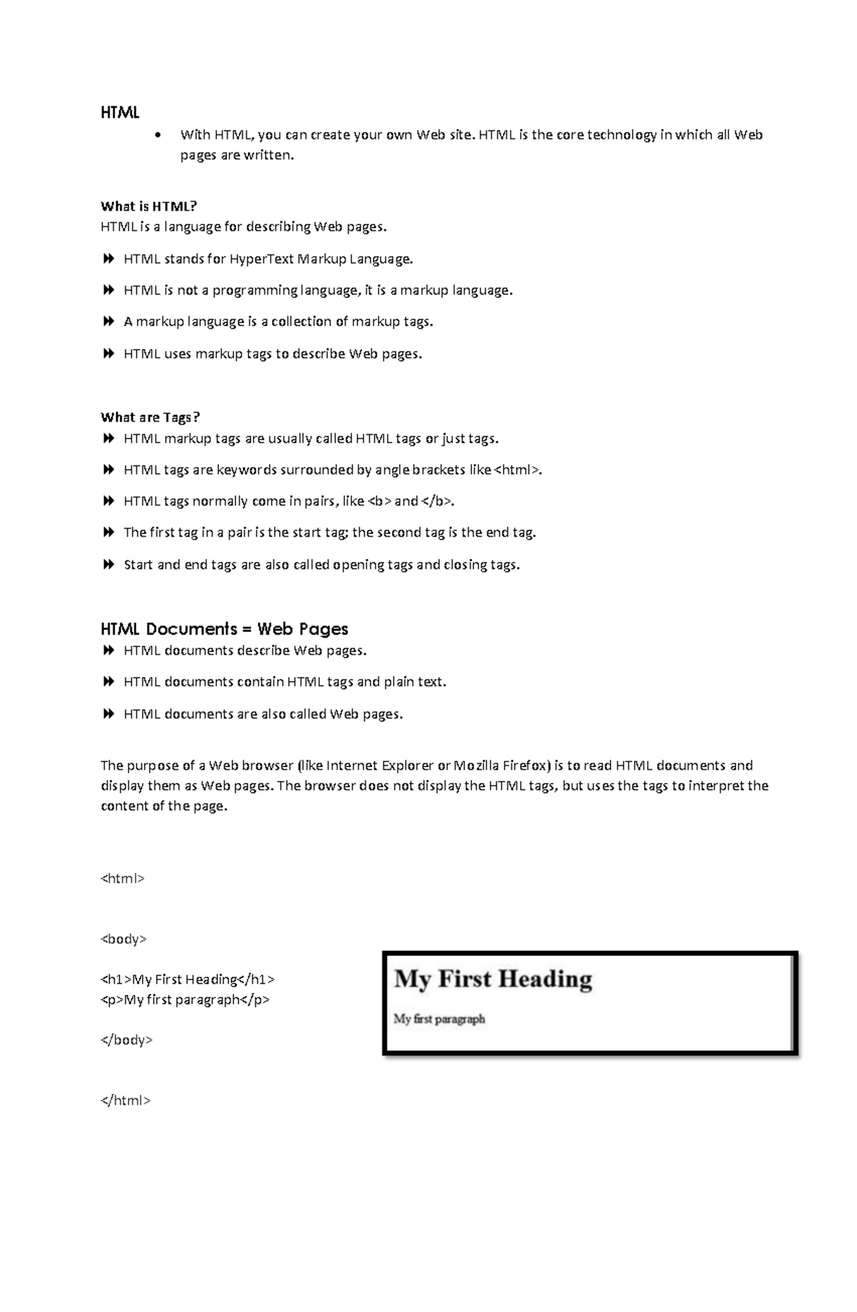 Lesson 2 - Terms - HTML With HTML, you can create your own Web site. HTML is the core technology ...