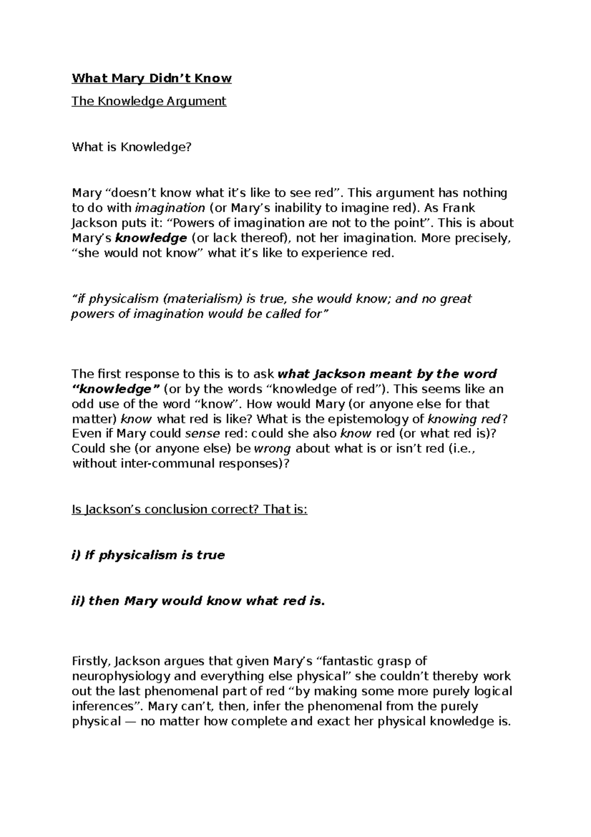HY1001 What Mary didn't know Summary - What Mary Didn’t Know The ...