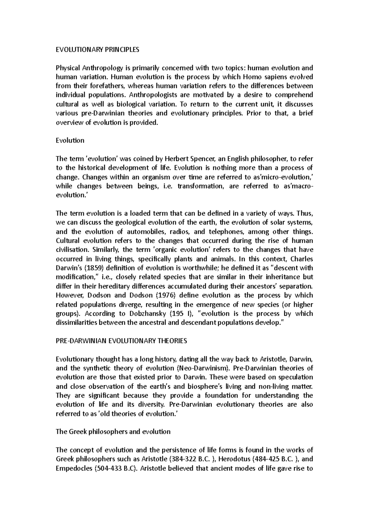 Evolutionary Principles - EVOLUTIONARY PRINCIPLES Physical Anthropology ...