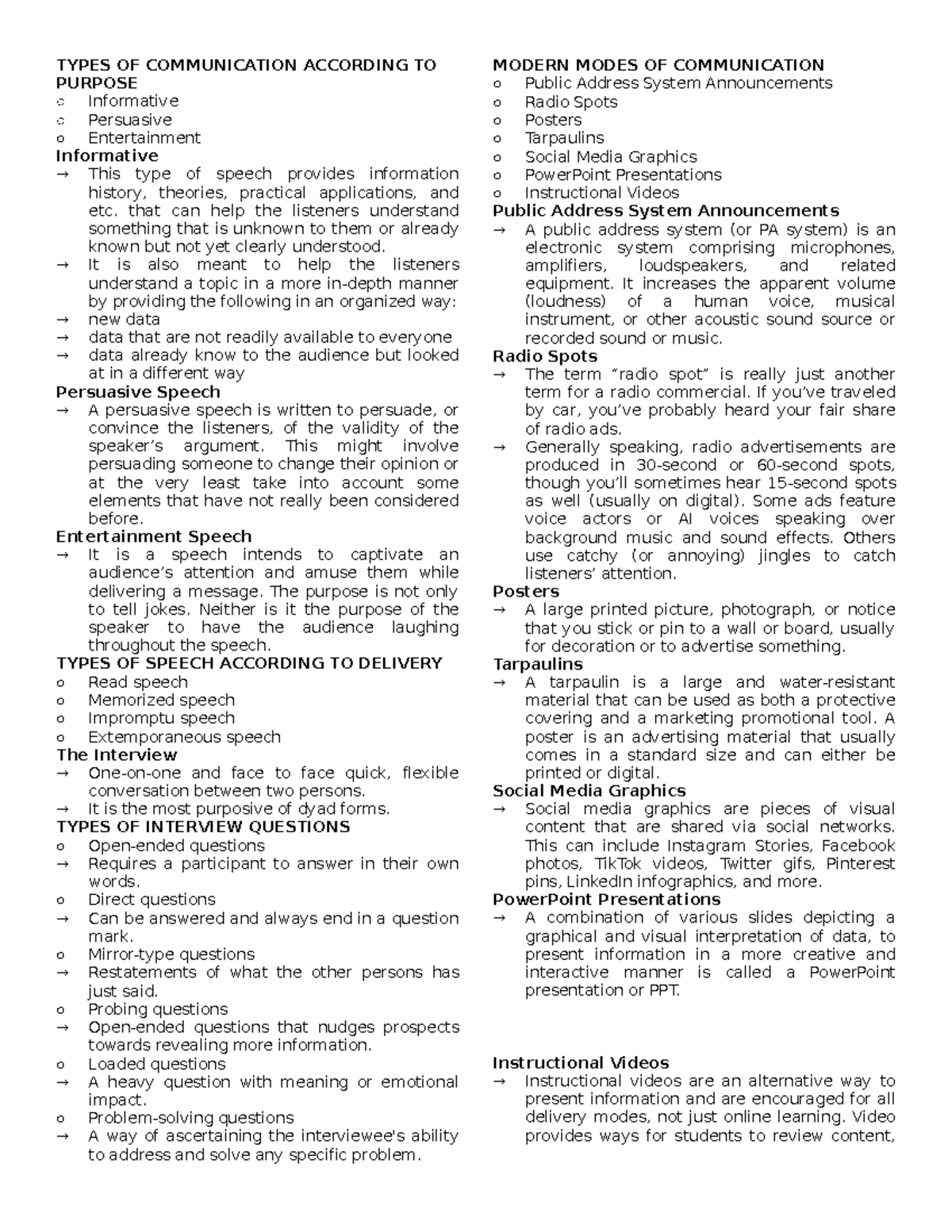 Finals purcomm - notes - TYPES OF COMMUNICATION ACCORDING TO PURPOSE ...