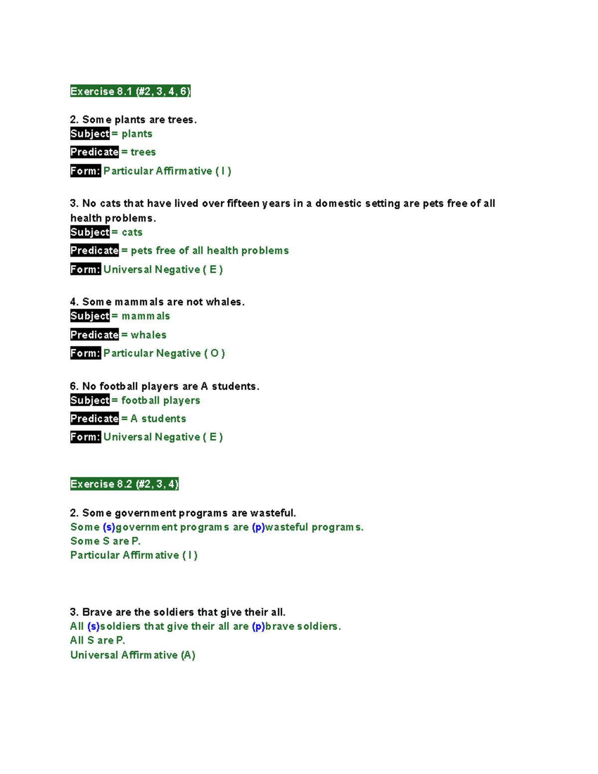 Logic of Everyday Reasoning - Homework 7 - Exercise 8 (#2, 3, 4, 6 ...