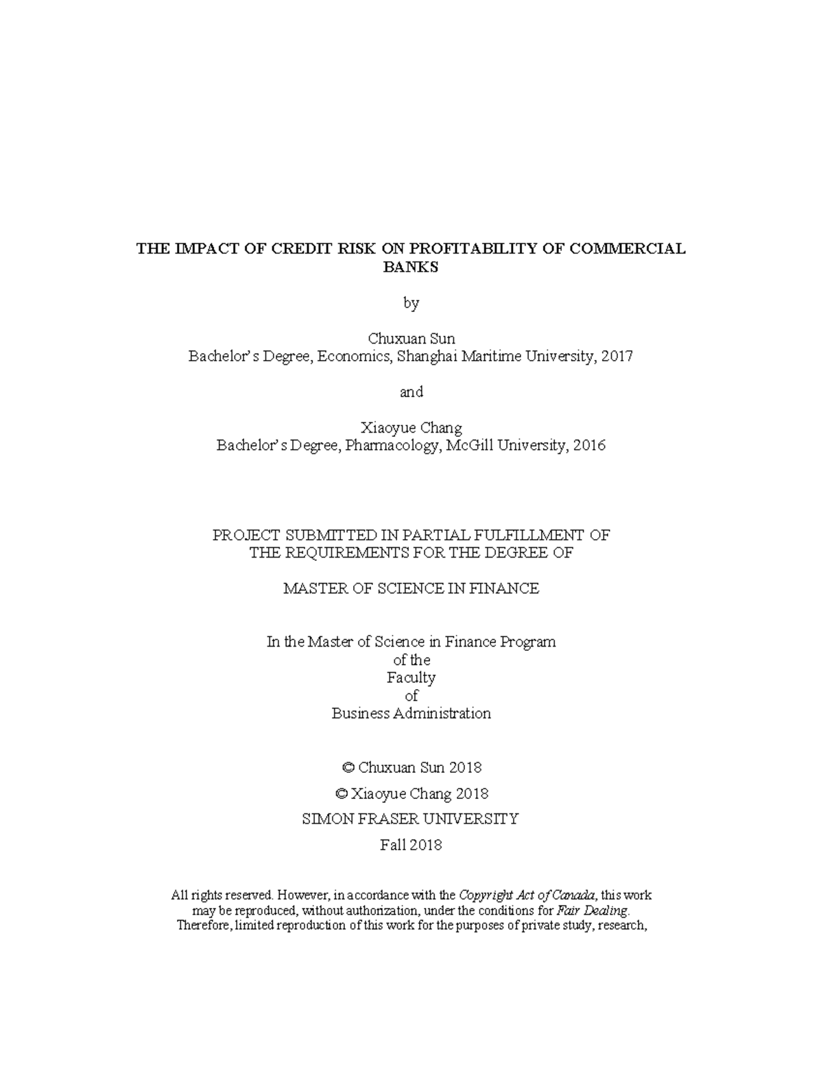 Research Report on Credit analysis of Bank - THE IMPACT OF CREDIT RISK ...