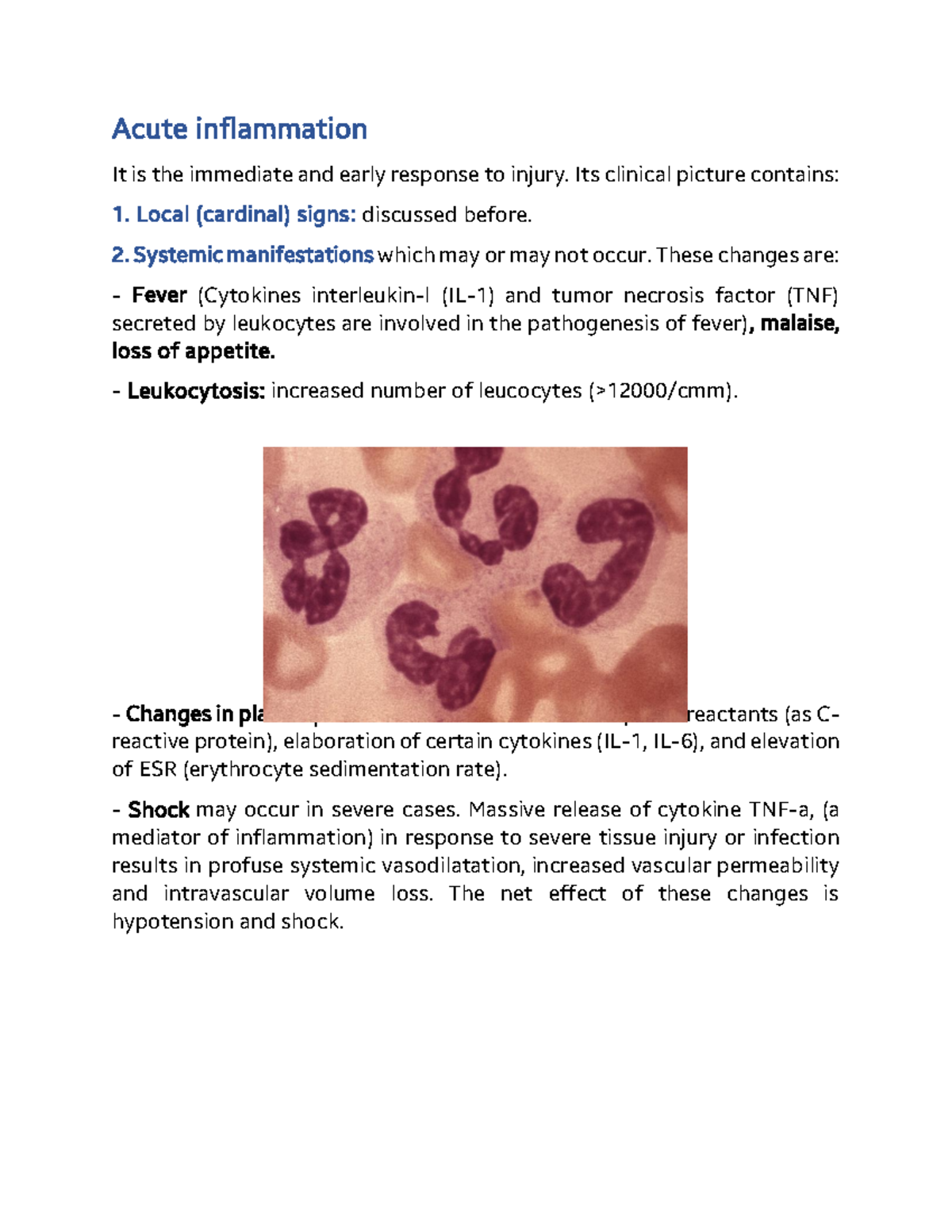 Acute inflammation (cellular events-part 2) - Acute inflammation It is ...