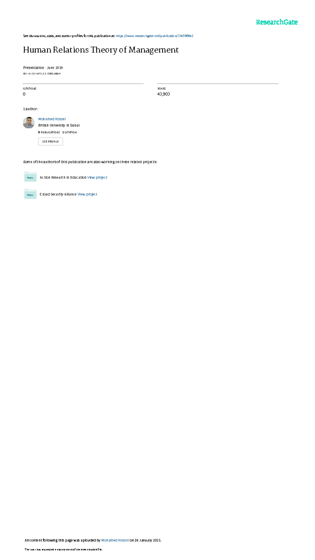 Human Relations Theory of Management - See discussions, stats, and ...