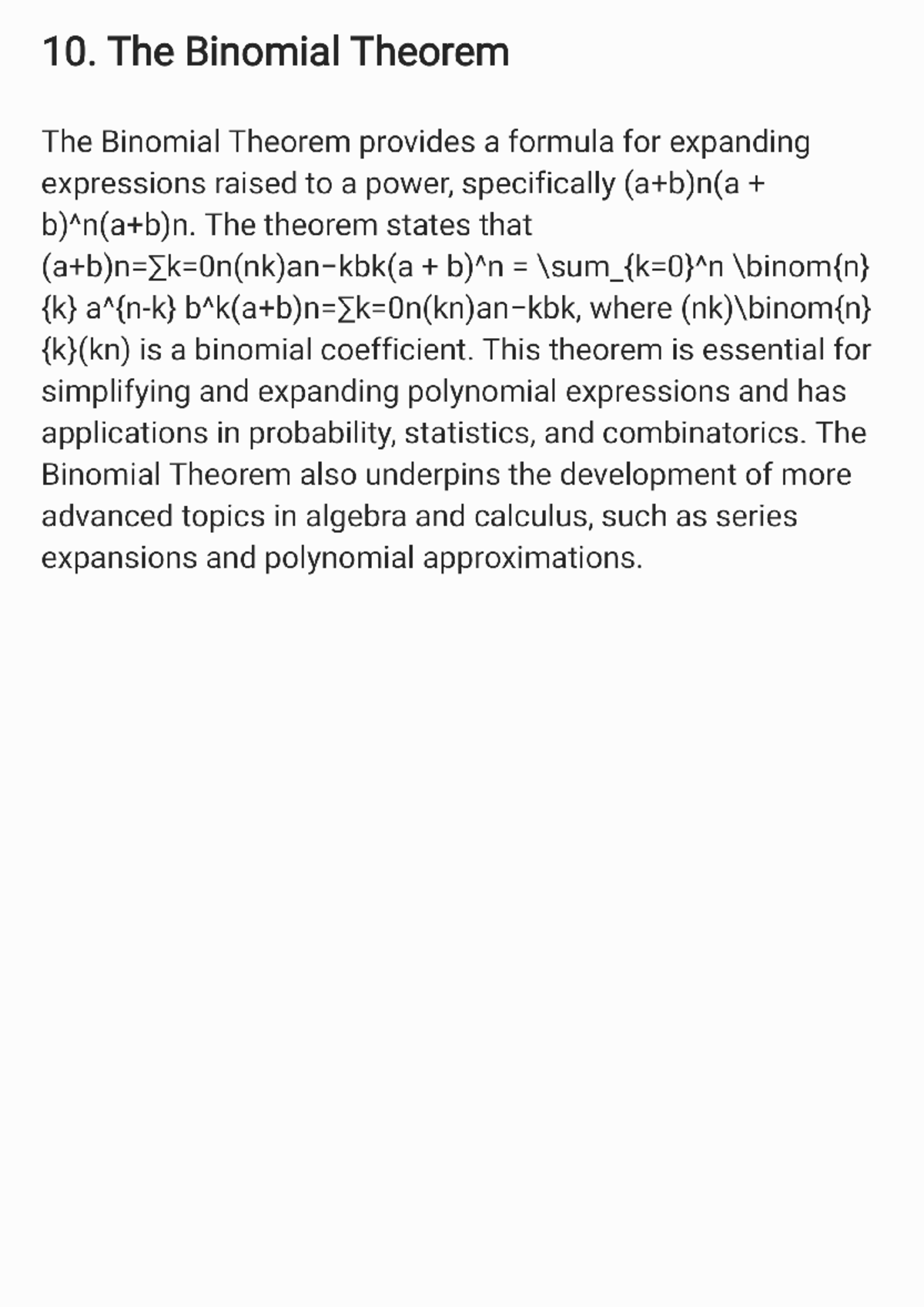 The Binomial Theorem 240618 172831 - 10. The Binomial Theorem The Binomial Theorem provides a ...