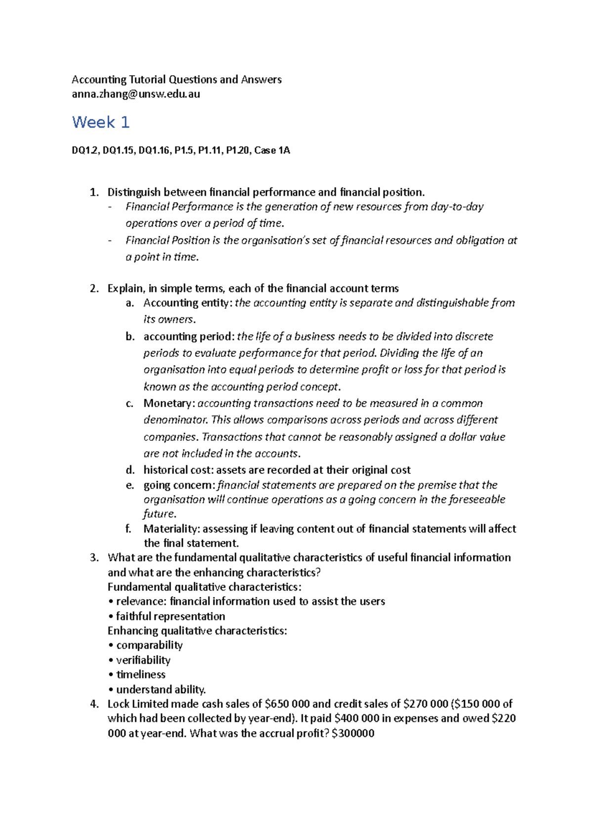 Accounting Tutorial Questions and Answers - Accounting Tutorial Questions and Answers anna@unsw ...