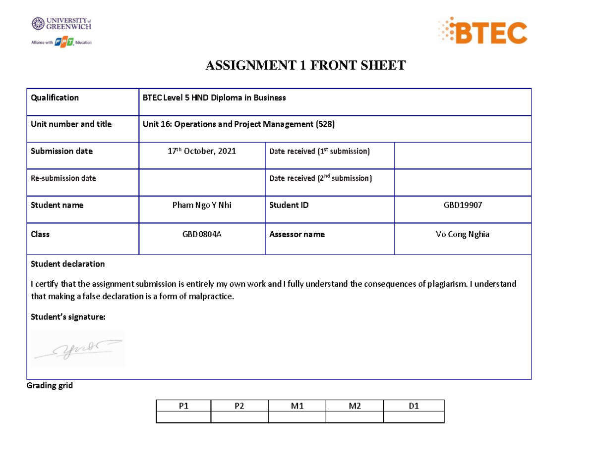 528-ASM1-Pham Ngo Y Nhi-GBD19907 - ASSIGNMENT 1 FRONT SHEET ...