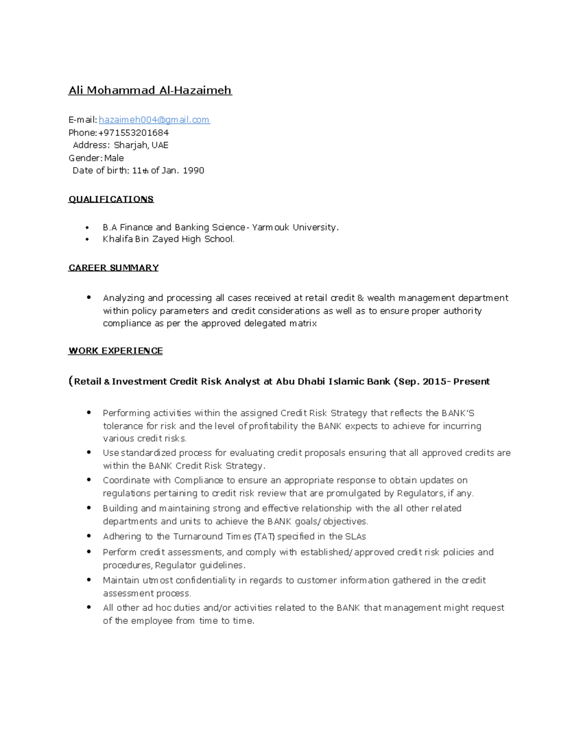 Ali+resume+2021 - Sample CV - Ali Mohammad Al - Hazaimeh E-mail ...