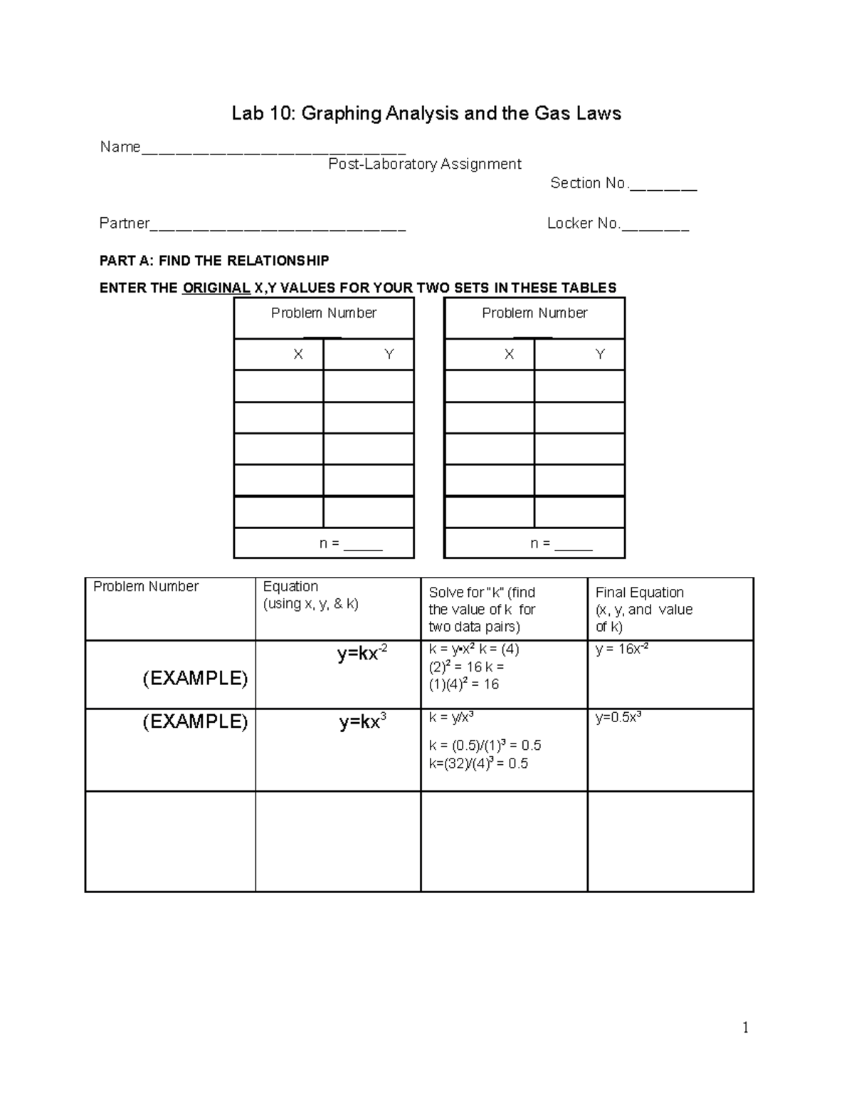 Lab 10 Gas Laws - Lab 10 Gas Laws - Name ...