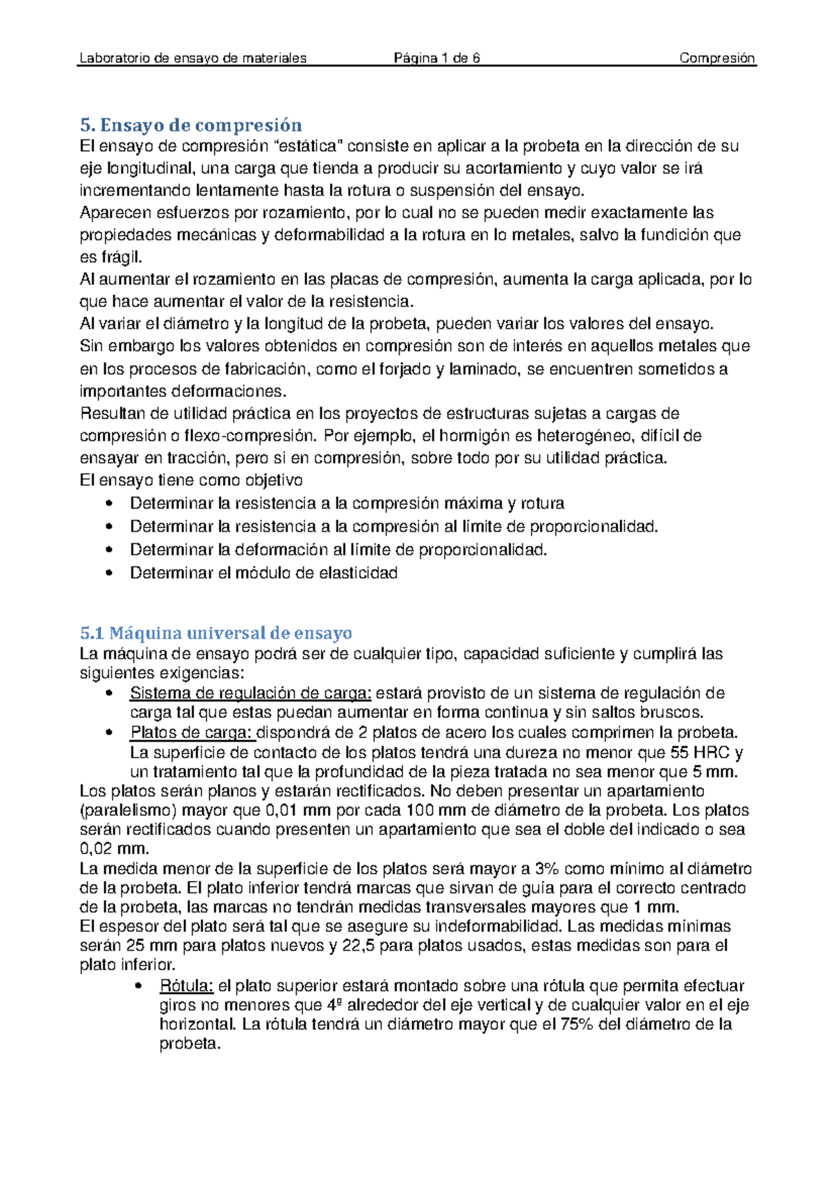Tema 3 - Ensayo de compresion - 5. Ensayo de compresión El ensayo de ...