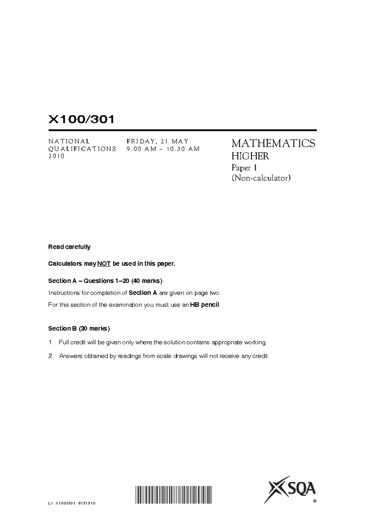 H Mathematics Paper-1-(Non-calculator)-and-Paper-2 2010 - Read ...