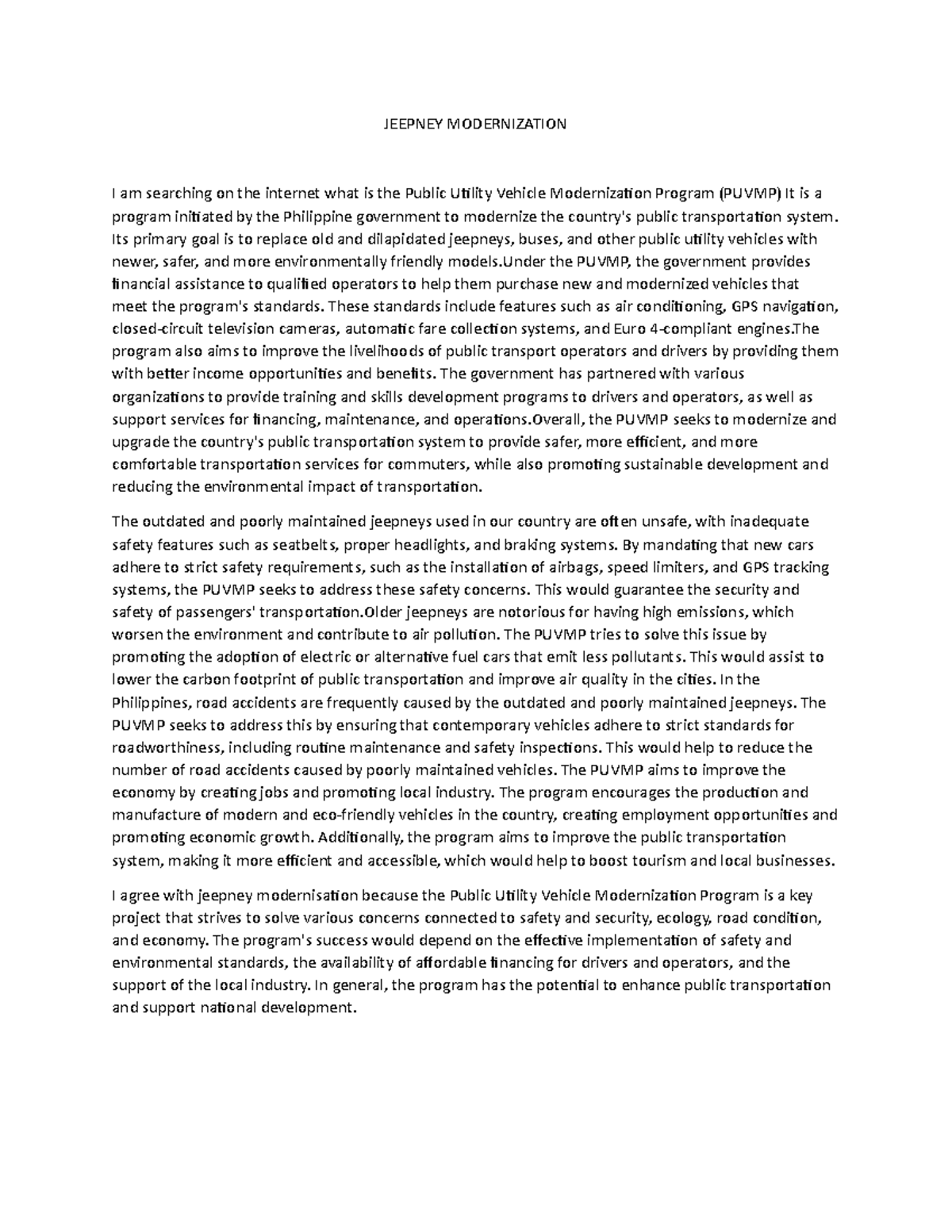 Jeepney Modernization Reflction by nathan scott toledano - JEEPNEY ...