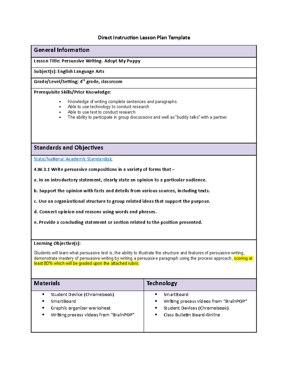 C365-Task 1 - Passed - Direct Instruction Lesson Plan Template General Information Lesson Title ...
