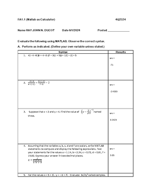 FA1.2 Codes - 1. %ARUPO, JOHANNA ERICA E. ONE = - 2:3:31; disp(ONE); 2. %ARUPO, JOHANNA ERICA E ...