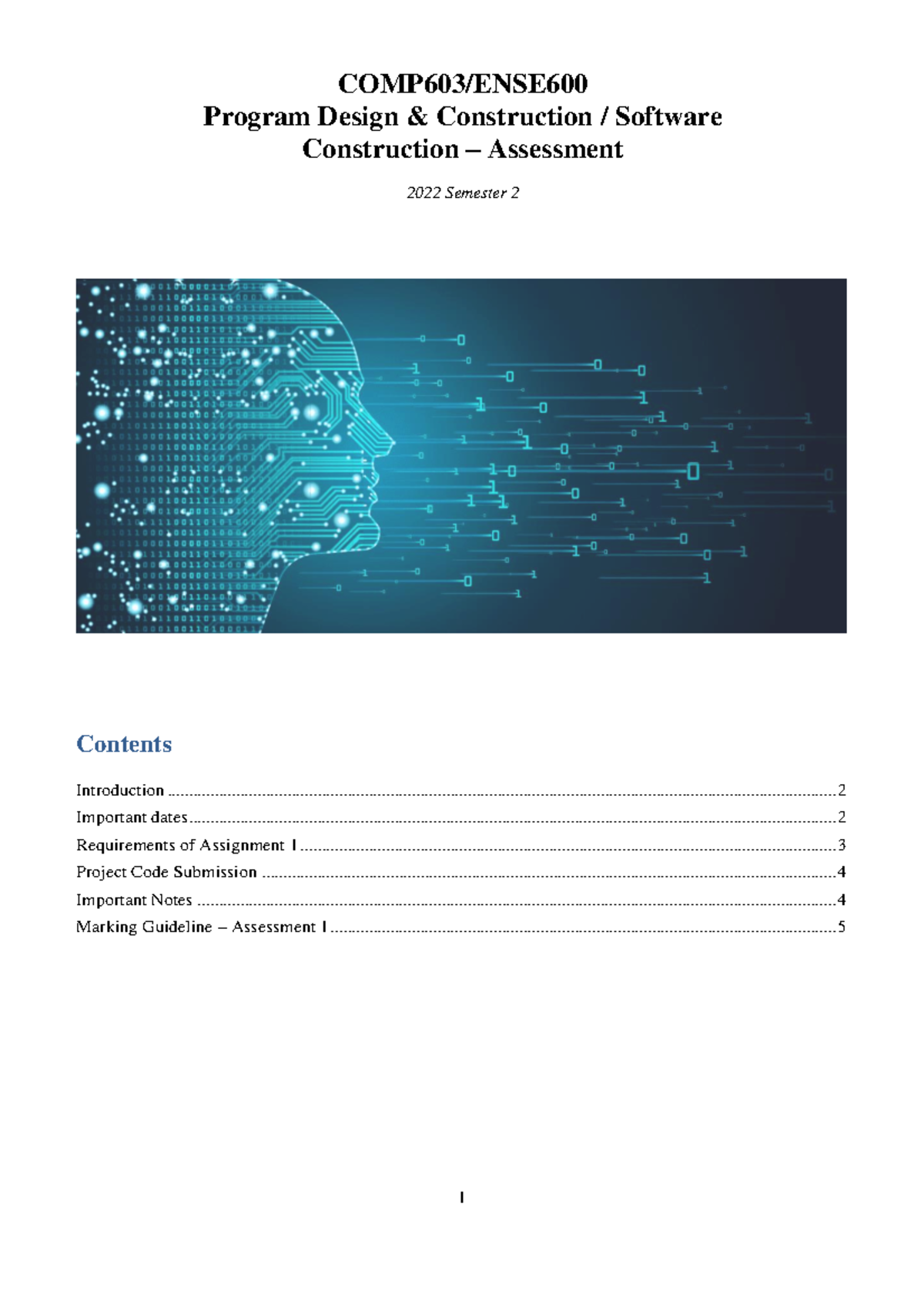 Project 1 - 1 COMP603/ENSE Program Design & Construction / Software Construction – Assessment ...