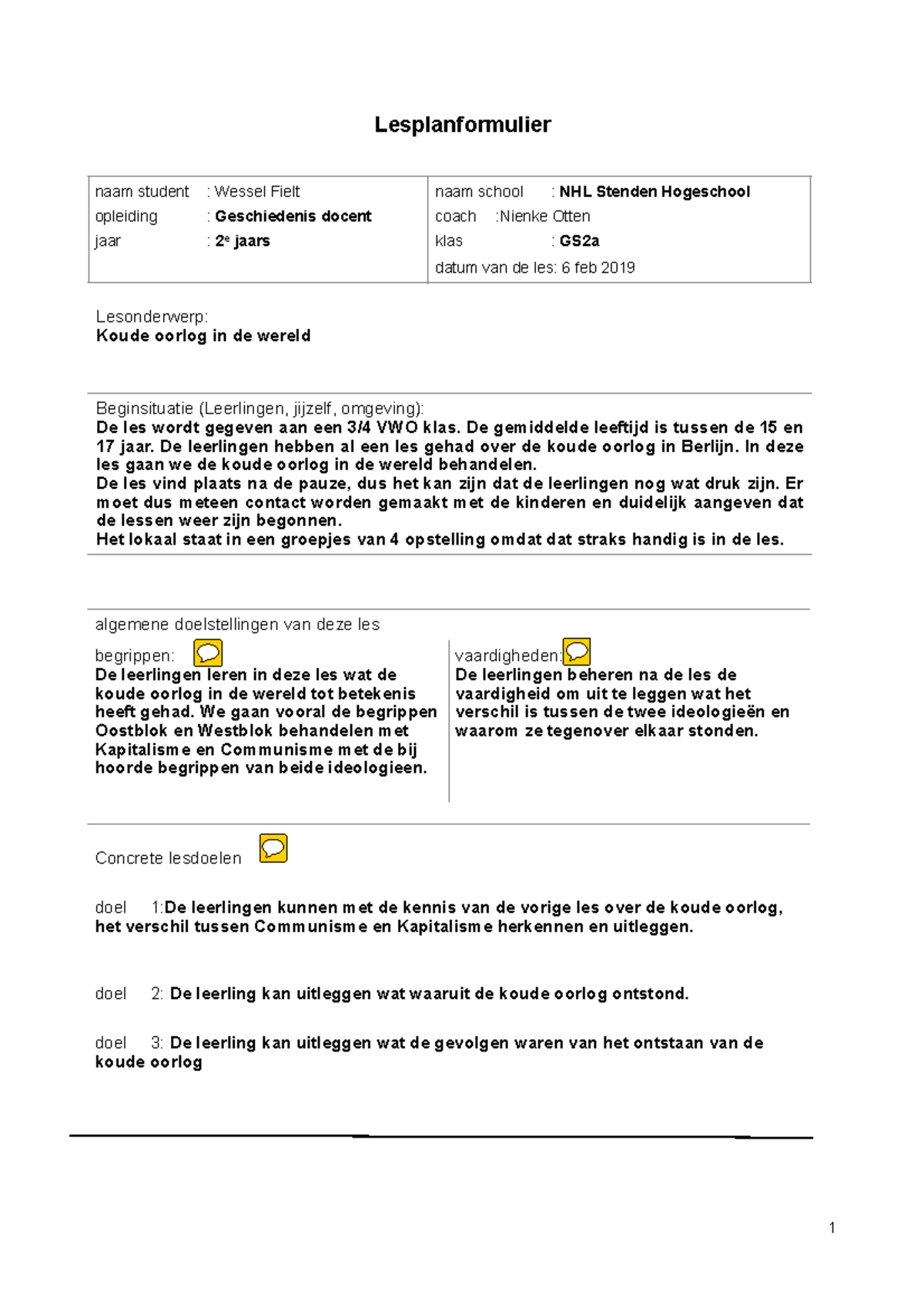 Lesplan formulier (koude oorlog in berlijn) les 2 opm ...