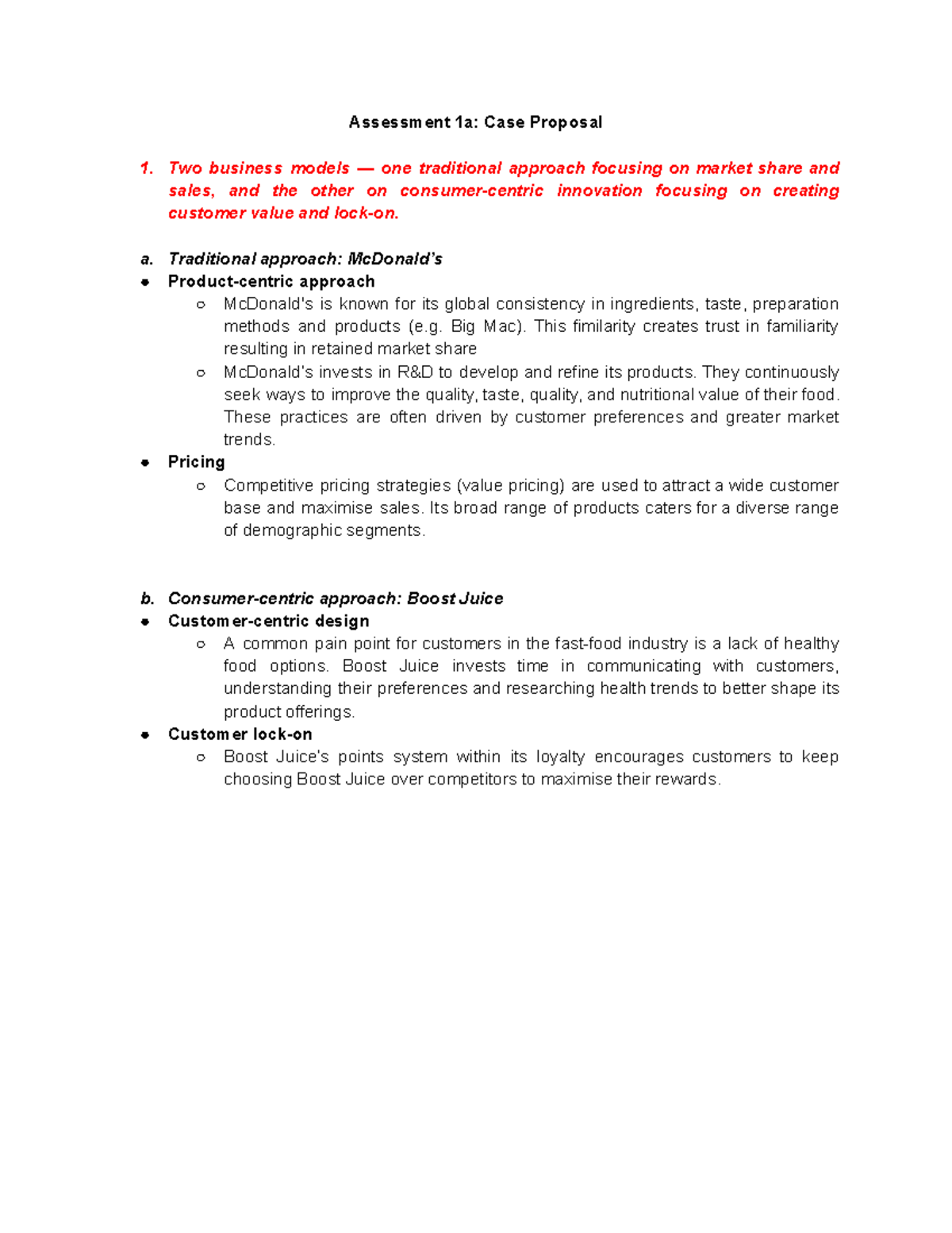 Assessment 1a Case Proposal - Assessment 1a: Case Proposal Two business ...