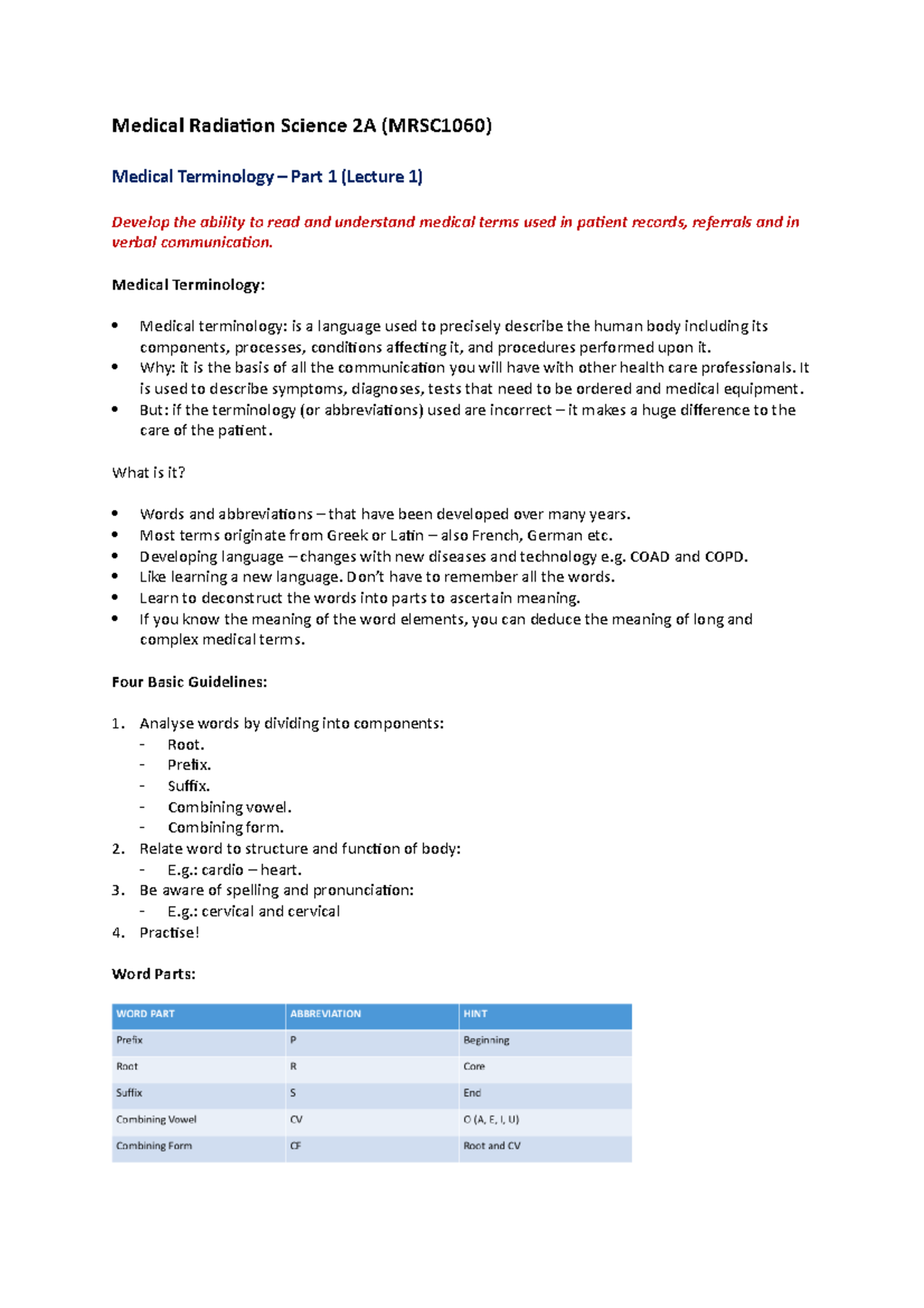 Medical Radiation Science 2A Summary - Medical Radiation Science 2A ...