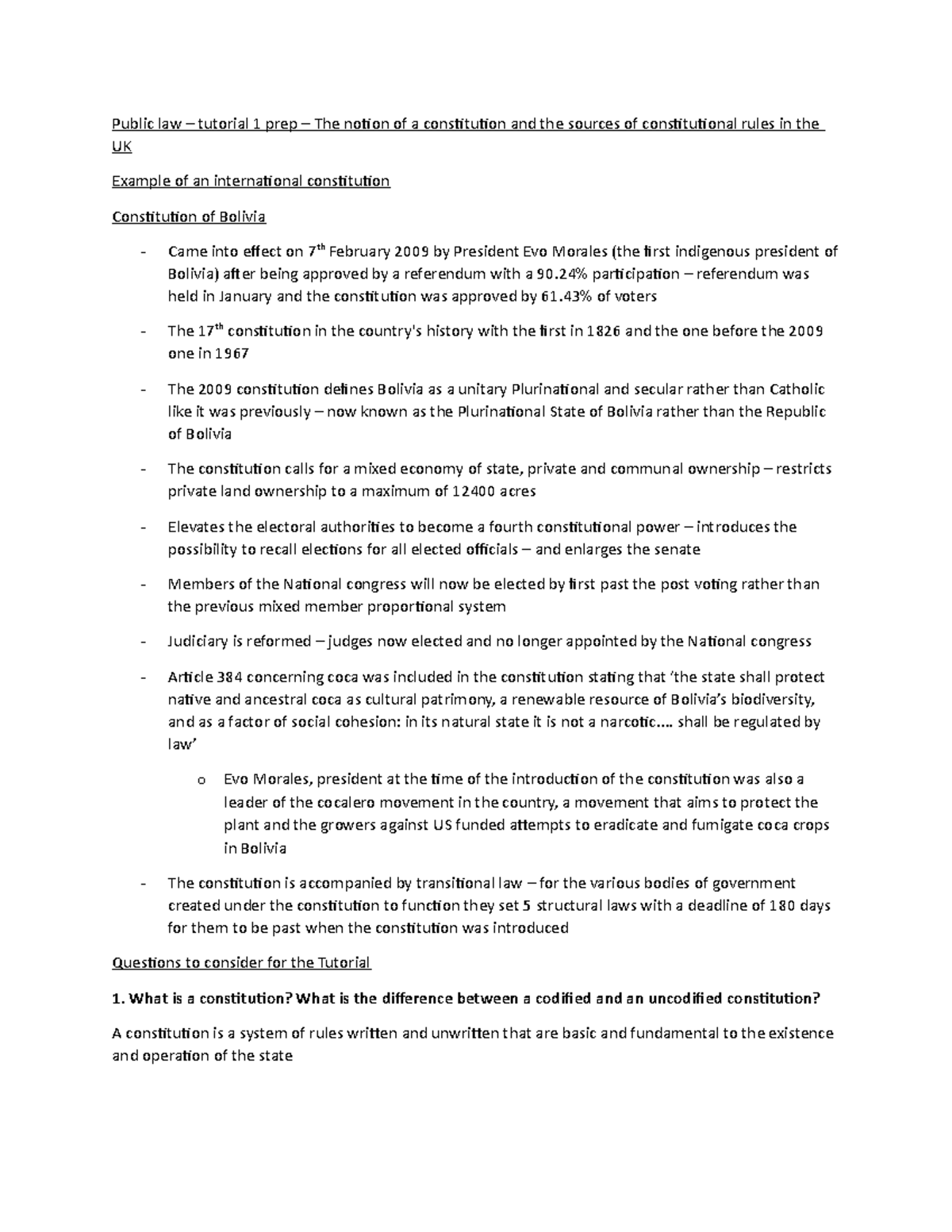 PL Tutorial 1- The notion of a constitution and sources of ...