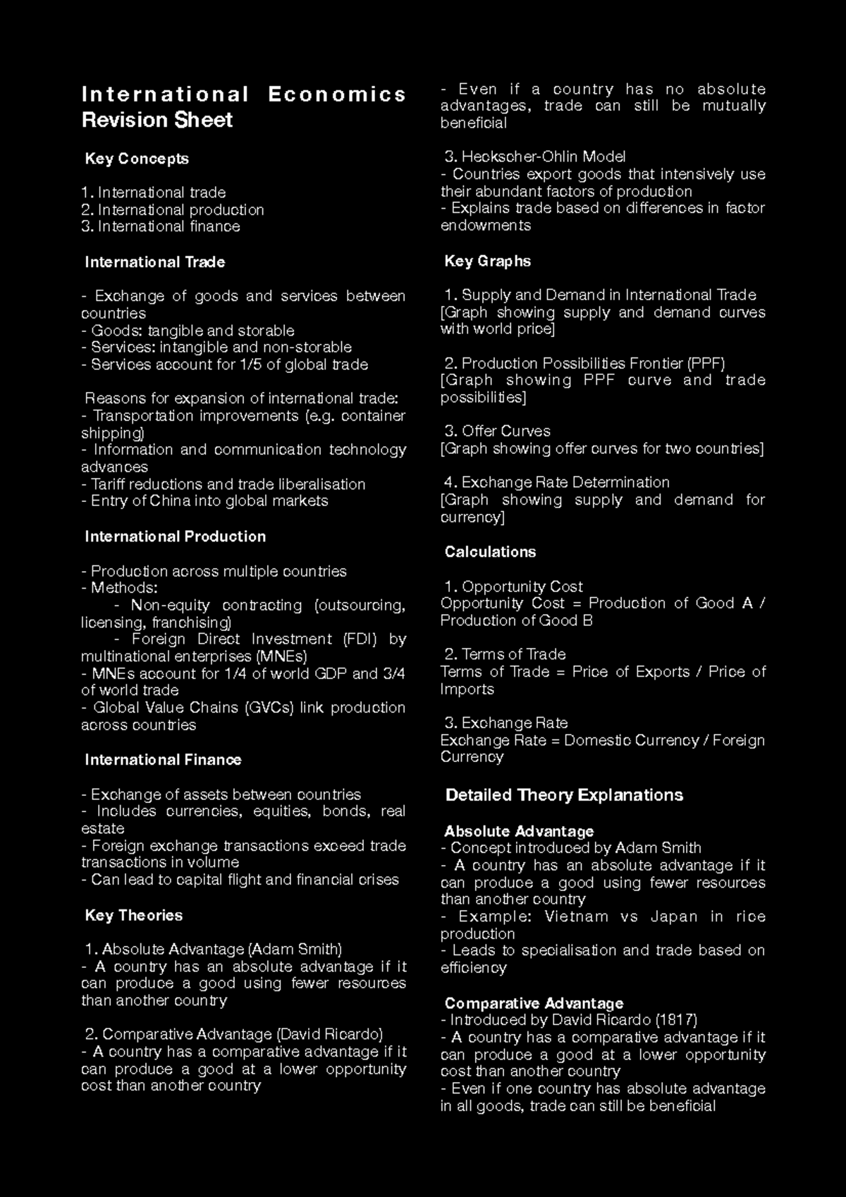 International Economics Revision Sheet - I n t e r n a t i o n a l E c ...