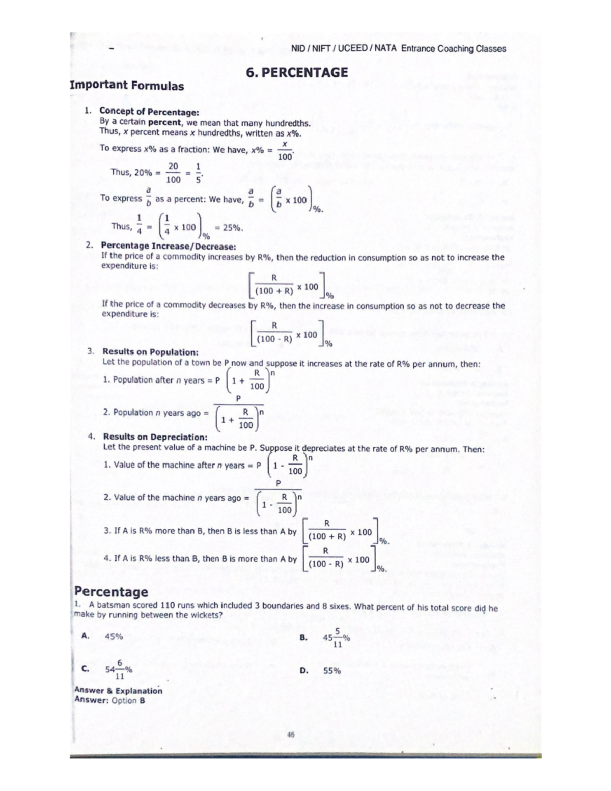 Percentage - GAT PRACTICE QUESTIONS - B. Des - Studocu