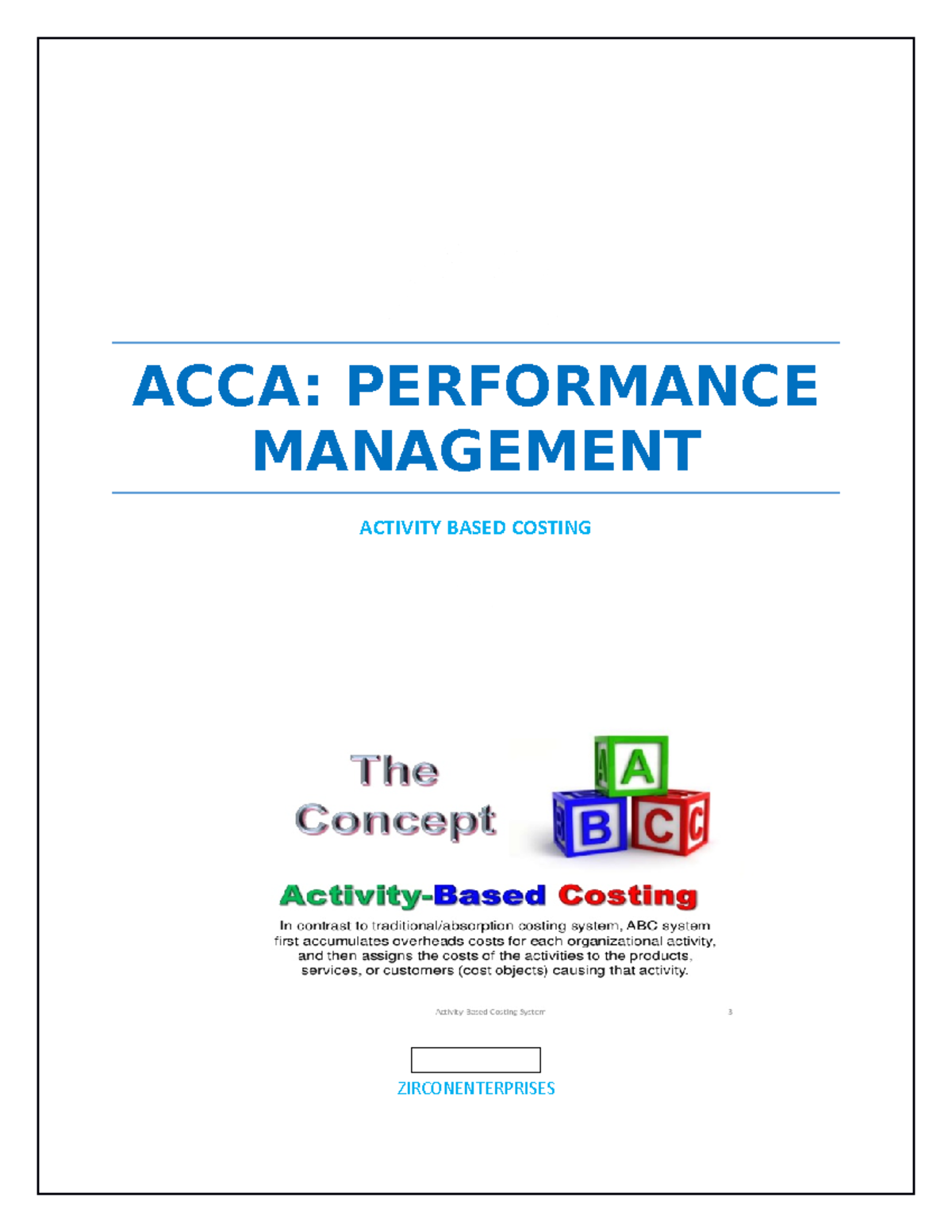 Activity Based Costing WITH Video Explanation - ACCA: PERFORMANCE ...