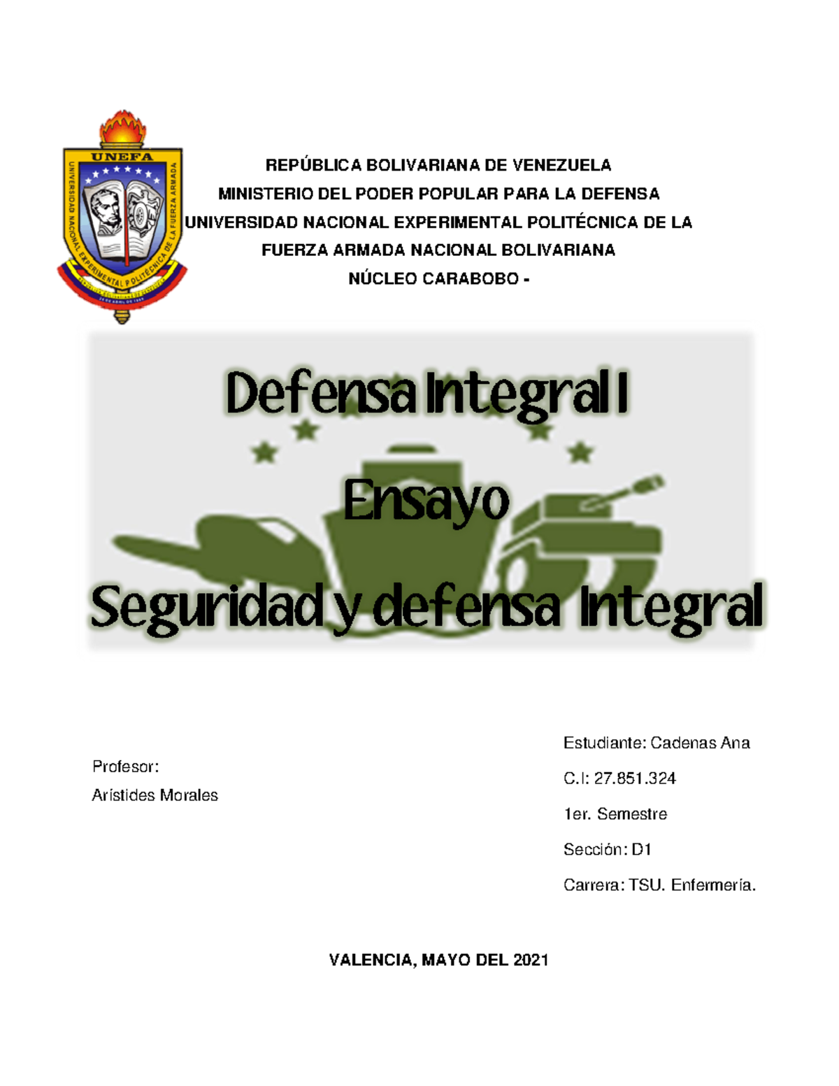 Defensa Integral 1 - seguridad - REPÚBLICA BOLIVARIANA DE VENEZUELA ...