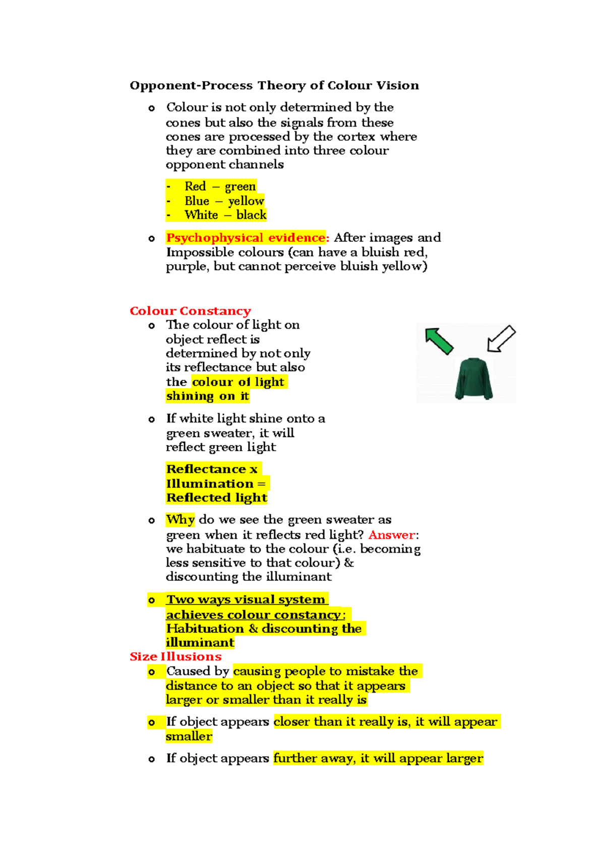 Week 2 - Lecture notes 2 - Opponent-Process Theory of Colour Vision o ...