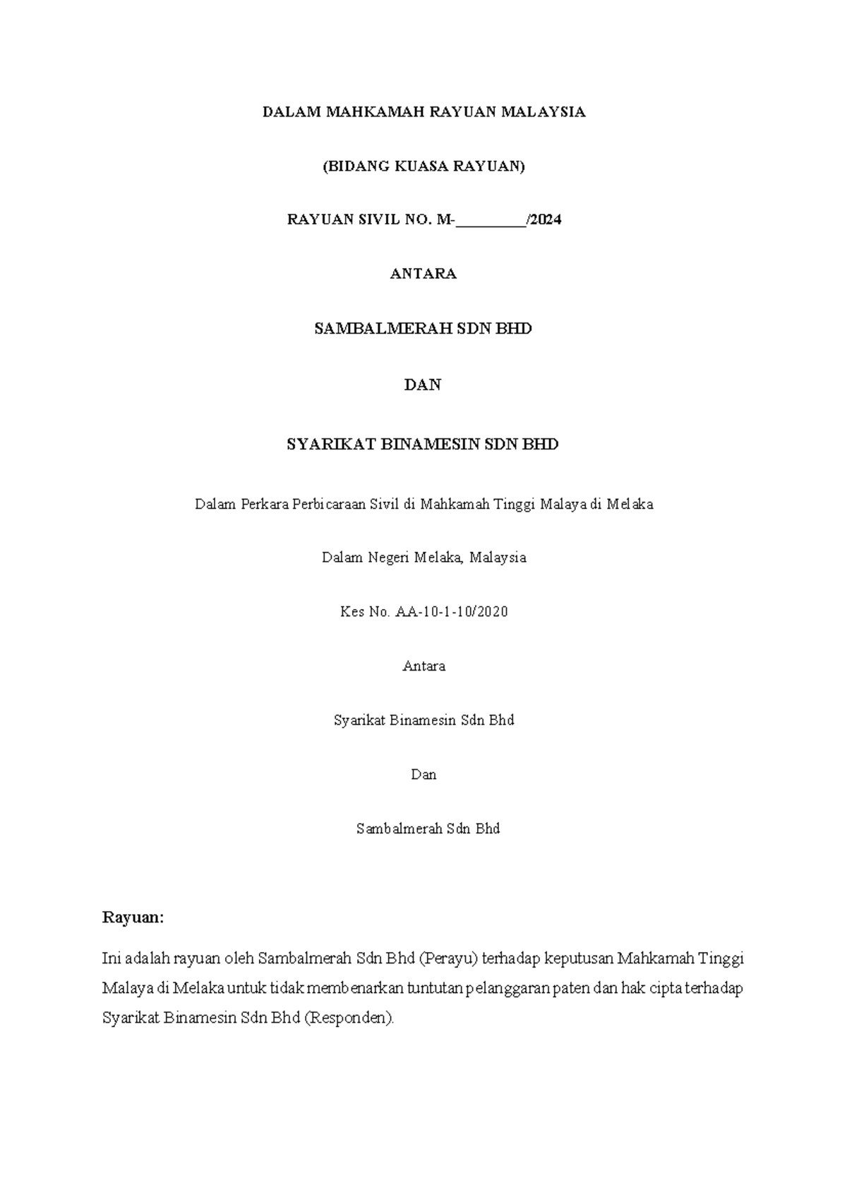 Masalah Moot BM - DALAM MAHKAMAH RAYUAN MALAYSIA (BIDANG KUASA RAYUAN ...