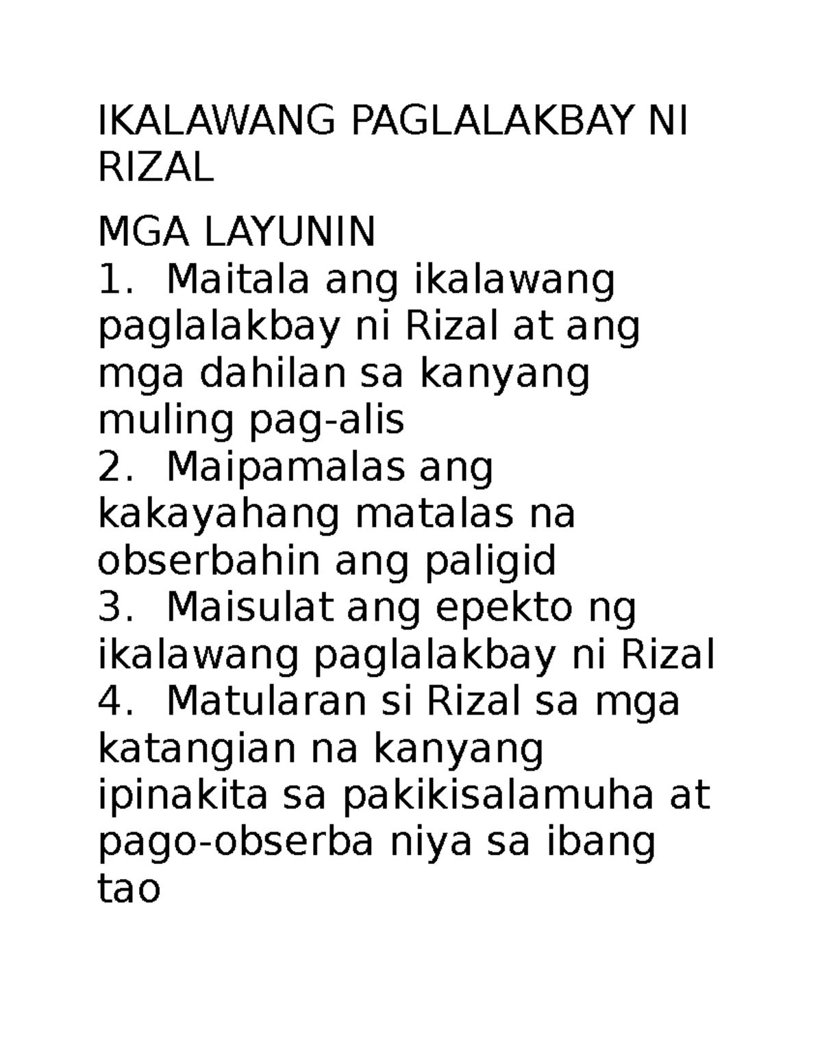 Key word - KEY WORD FOR RIZAL - IKALAWANG PAGLALAKBAY NI RIZAL MGA ...