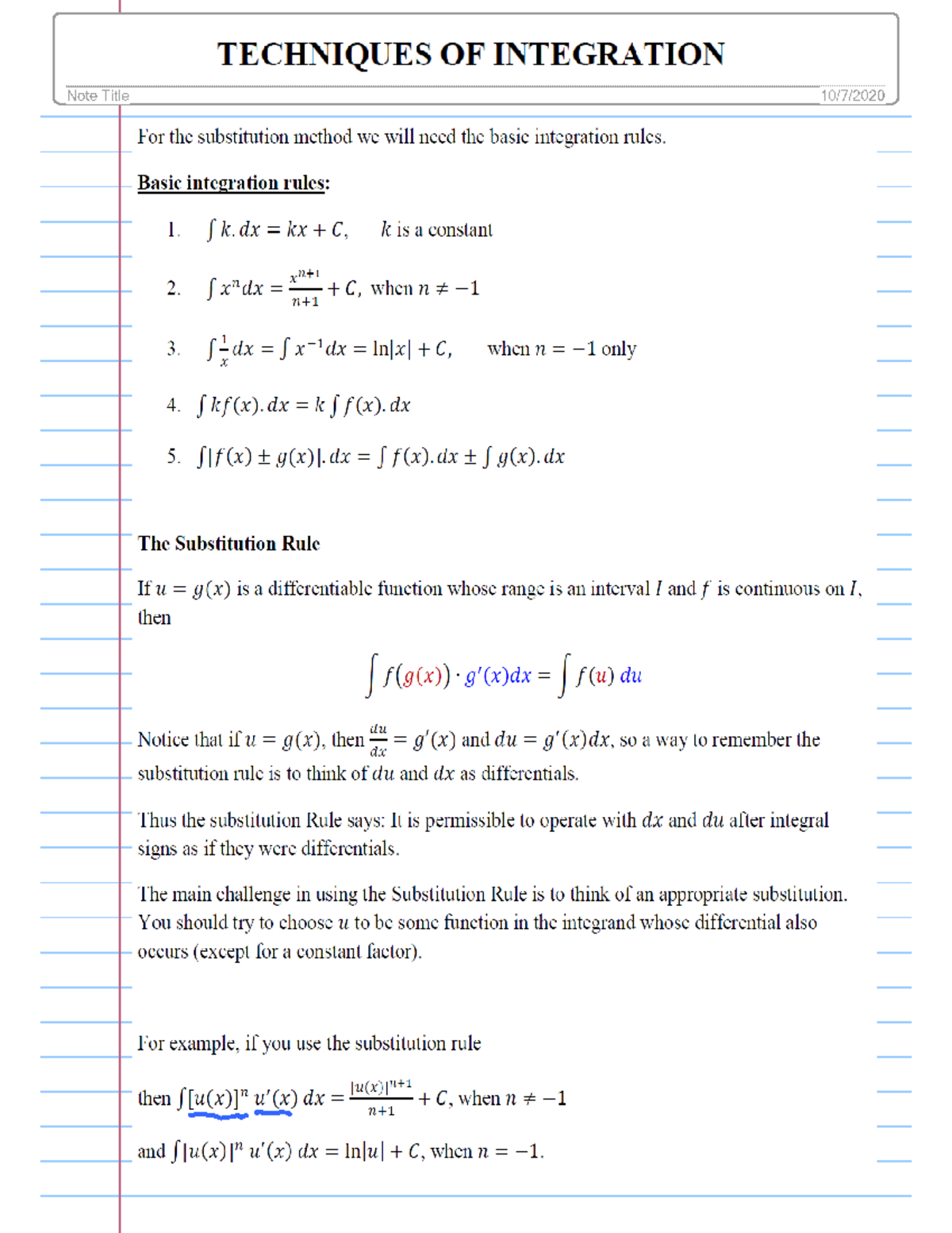 Lecture 31 - Techniques of integration - Substitution RULE - MAM126 - Studocu