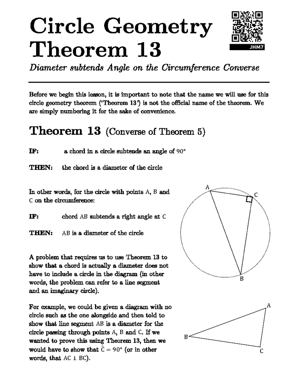 Circle Geometry Theorem 13 - MAT02A2 - 90° A B C AB C AB AB A B C C ...