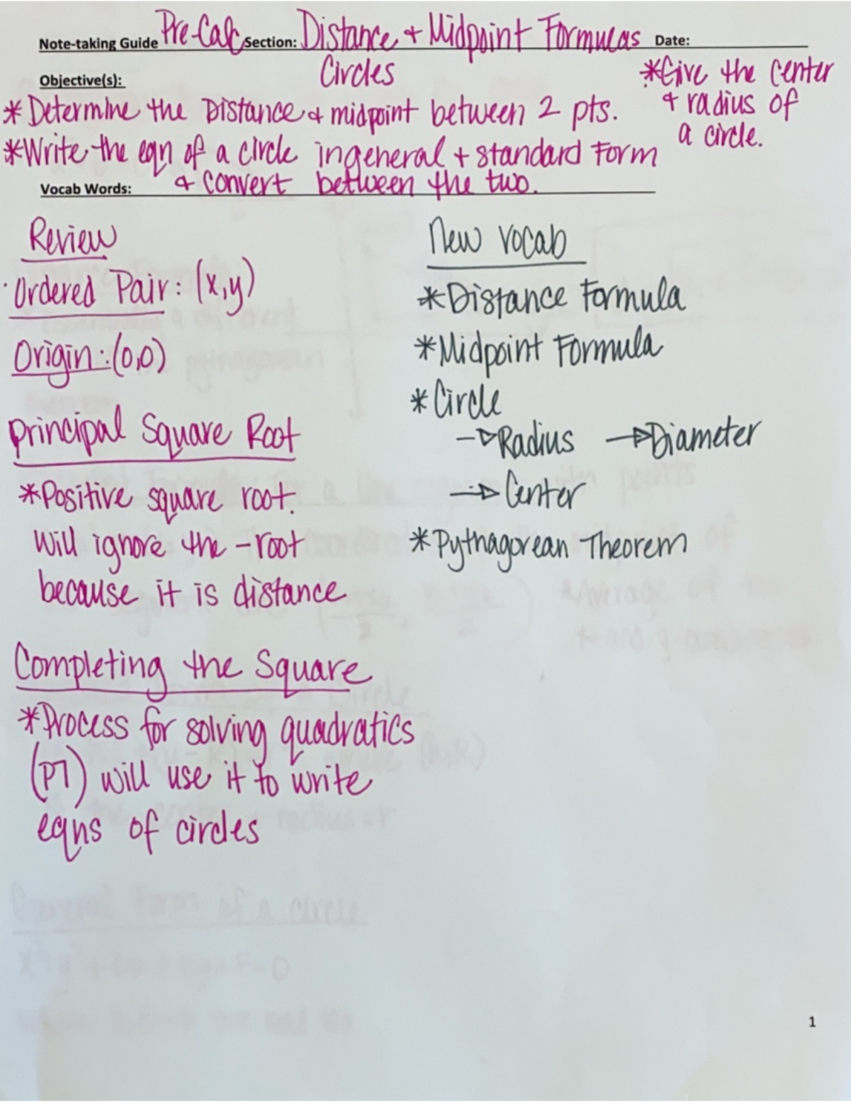 Pre-Calc 1 9 distance, midpoint & circles - Studocu