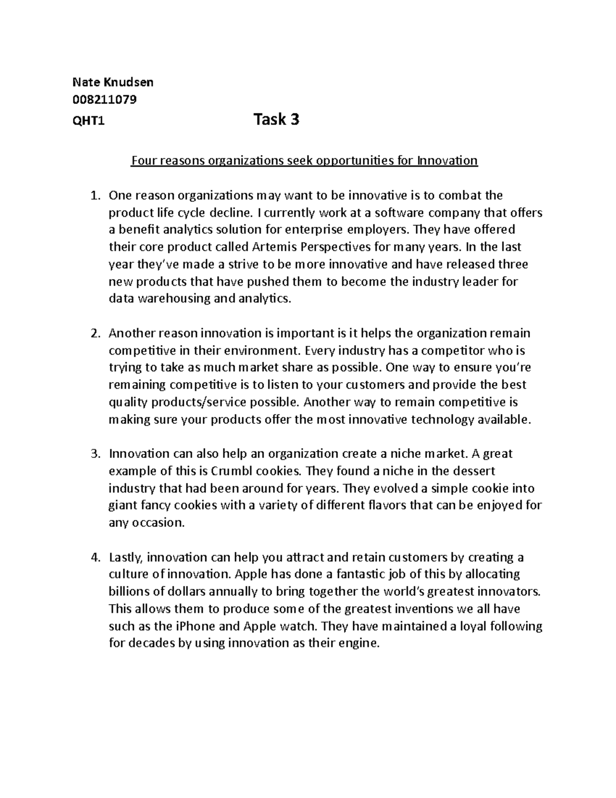 QHT1 Task 3 - QHT1 Task 3 - Nate Knudsen 008211079 QHT1 Task 3 Four ...
