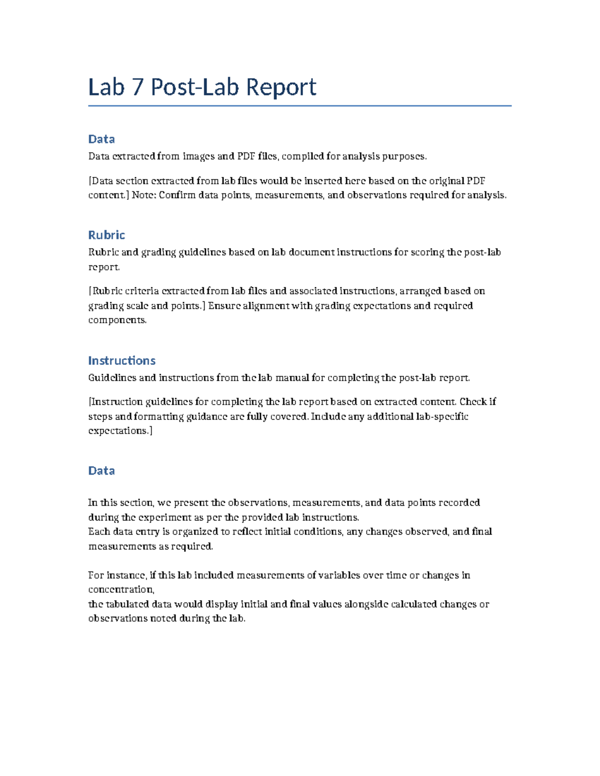 Completed Lab 7 Full Report - Lab 7 Post-Lab Report Data Data extracted ...