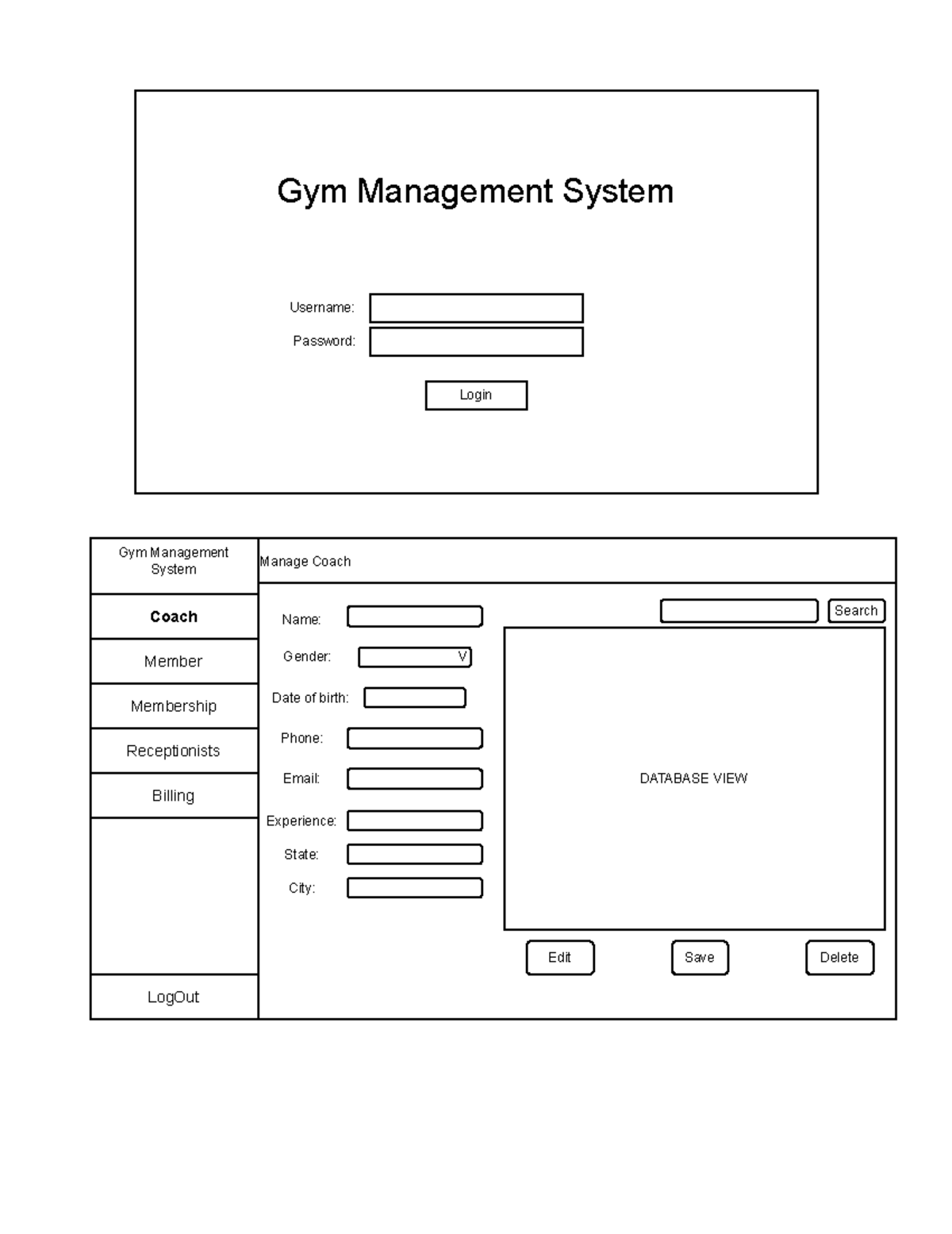 Use Case Diagram - fake - Username: Password: Gym Management System Gym ...