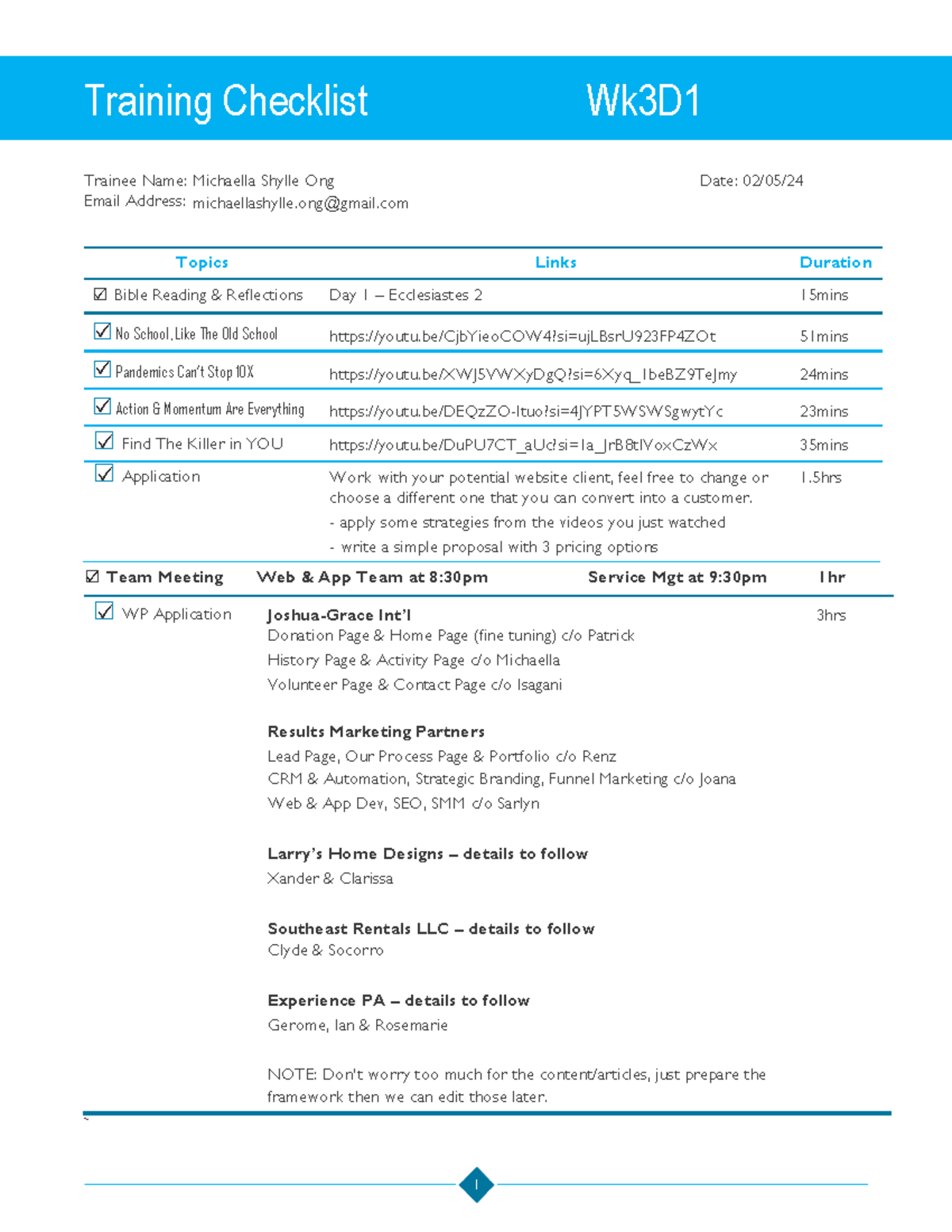 Wk3D1 - MSO - Training Checklist Wk3D Trainee Name: Date: 02/05/ Email ...