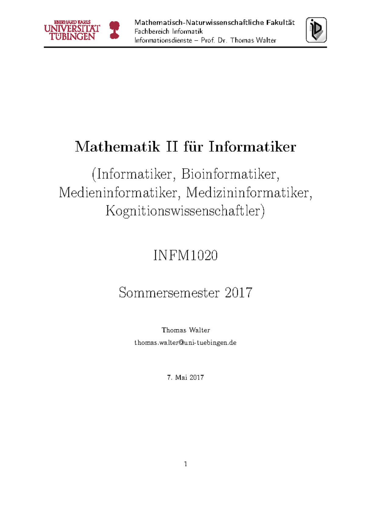 Mathe 2 2017 1 script - Skript - Mathematisch-Naturwissenschaftliche ...