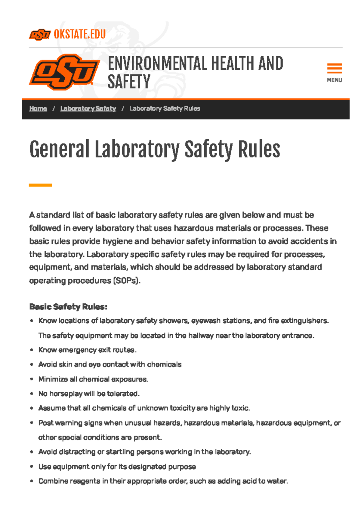 Ehs okstate edu la - Lab safety - Home / Laboratory Safety / Laboratory ...