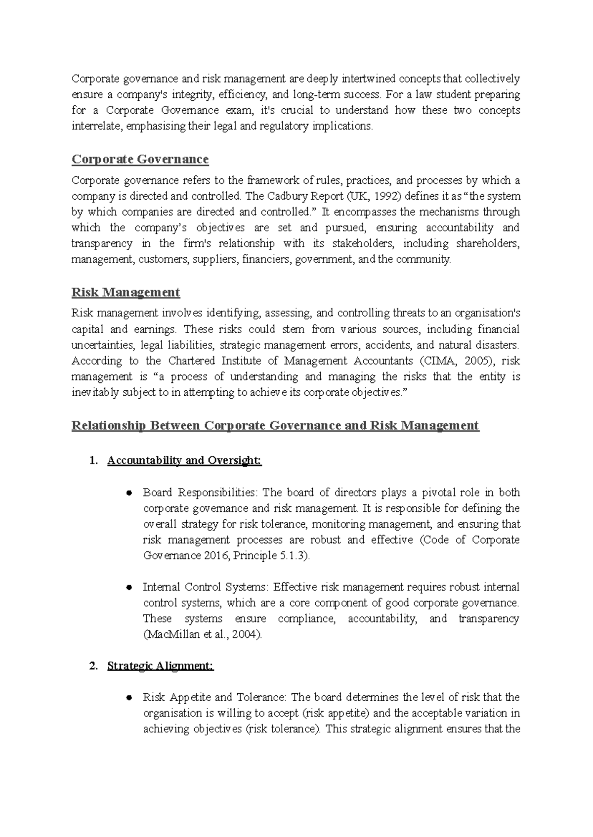 corporate governance lecture notes and Risk Management - Corporate ...