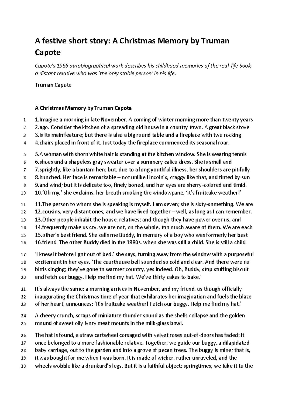 A festive short story - very detailed notes to get to grade 9 - A ...