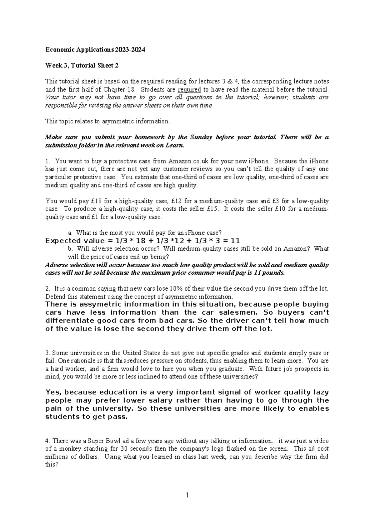 Tutorial 2 Week 3 Semester 2 - Economic Applications 2023- Week 3, Tutorial Sheet 2 This ...
