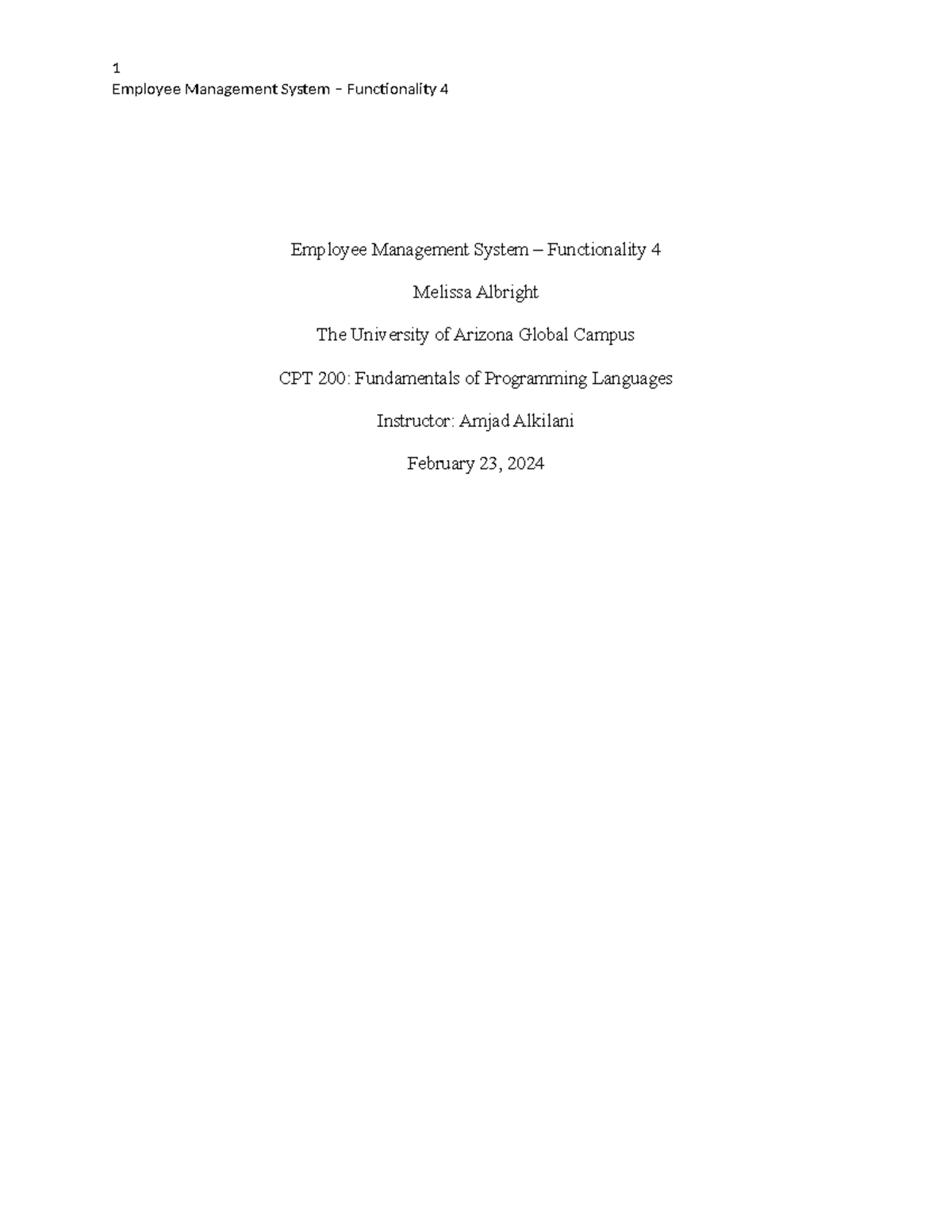 Employee Mgmt System - functionality Melissa Albright - Employee ...